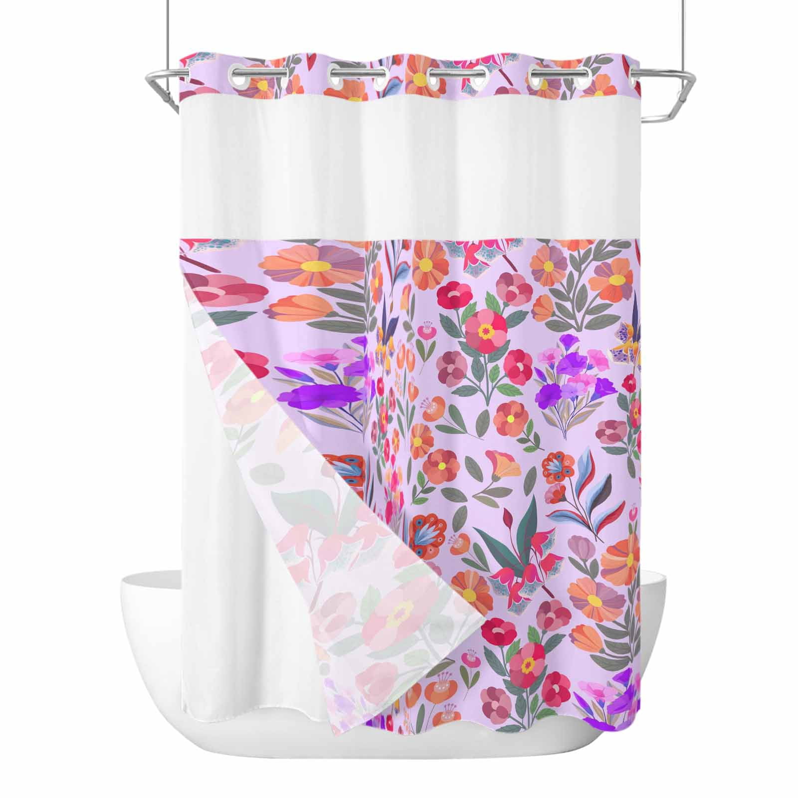 No Hook Shower Curtains with Snap-in Liner Set, Spring Floral ...