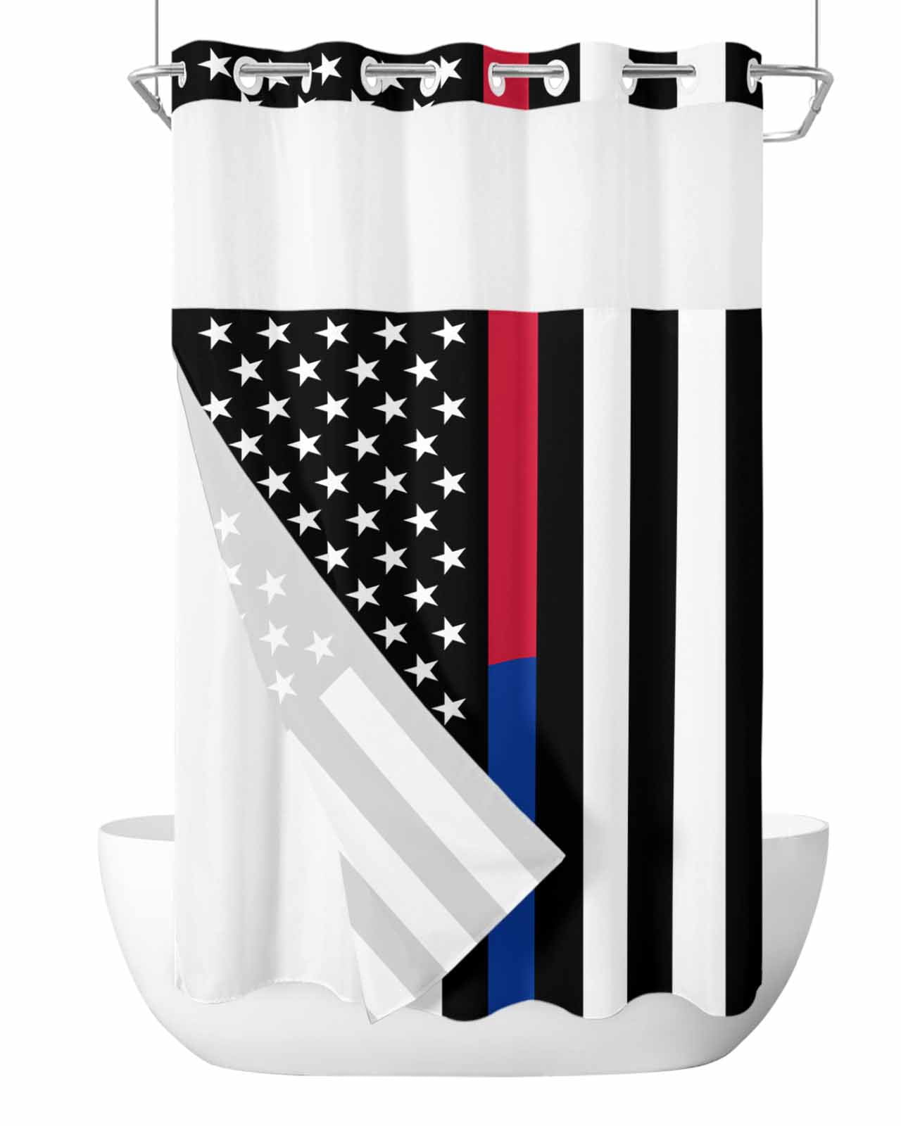No Hook Shower Curtains with Snap-in Liner Set, Thin Red Blue White ...