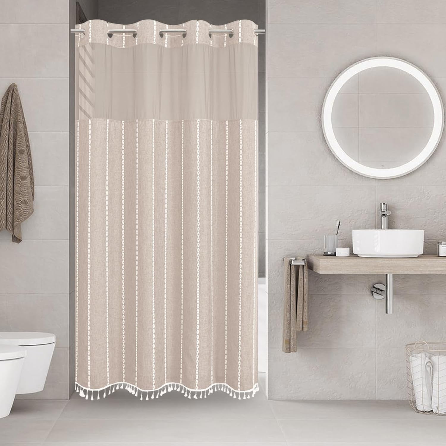 No Hook Stall Shower Curtain with Snap-in Fabric Liner - 54x80 Heavy ...