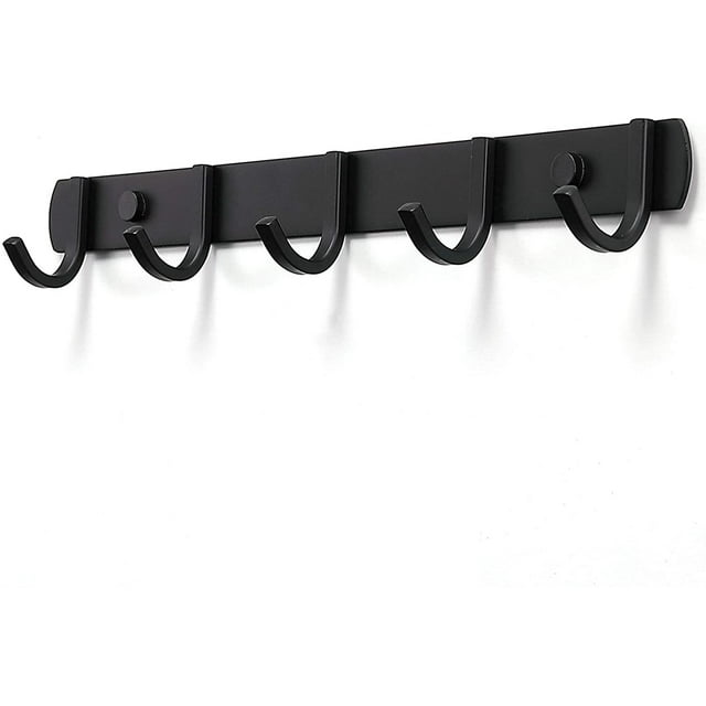 Black Matte Wall Mounted Coat Rack with 5 Hooks, Jacket and Hat Hanger ...
