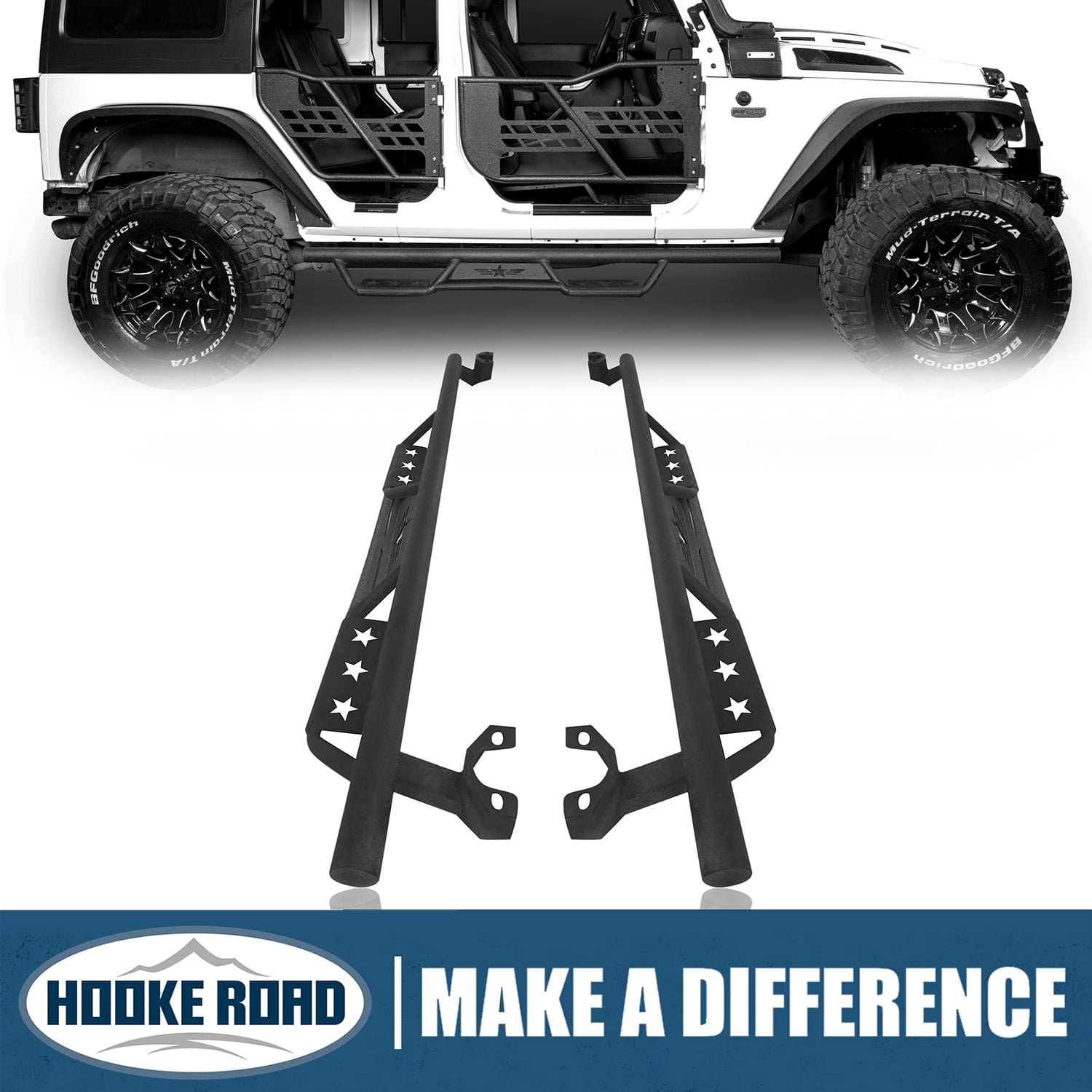 Hooke Road Side Steps for 2007-2018 Jeep Wrangler JK 4D with Star Logo ...