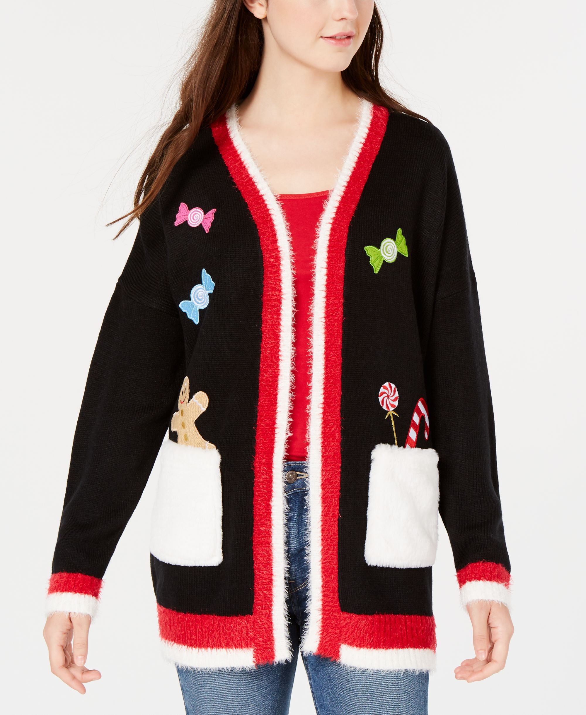 Hooked Up By Iot Juniors Holiday Cardigan Sweater Black M - Walmart.com