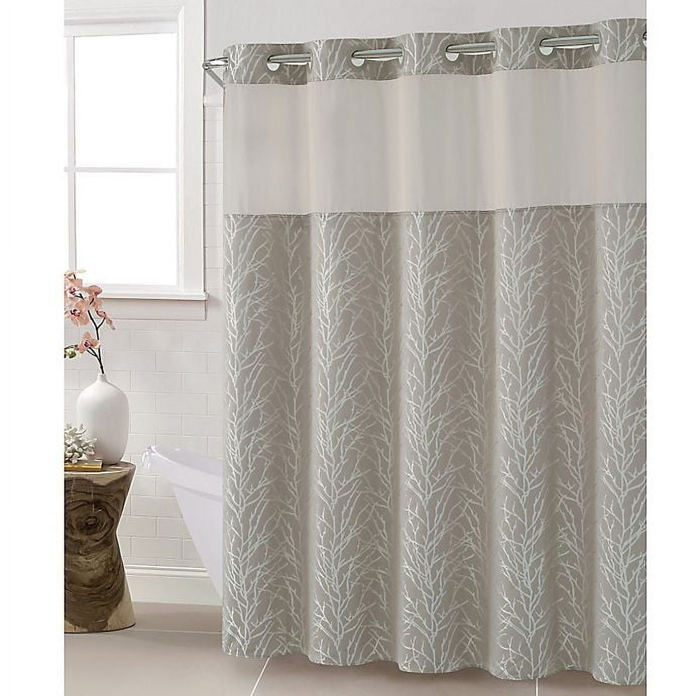 Hookless Jacquard Tree Branch Shower Curtain, 71x74, Taupe, with Snap ...