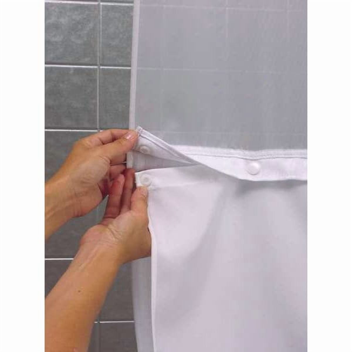 HOOKLESS 70in W White Shower Curtain Liner, Snap Plastic, No Hooks ...