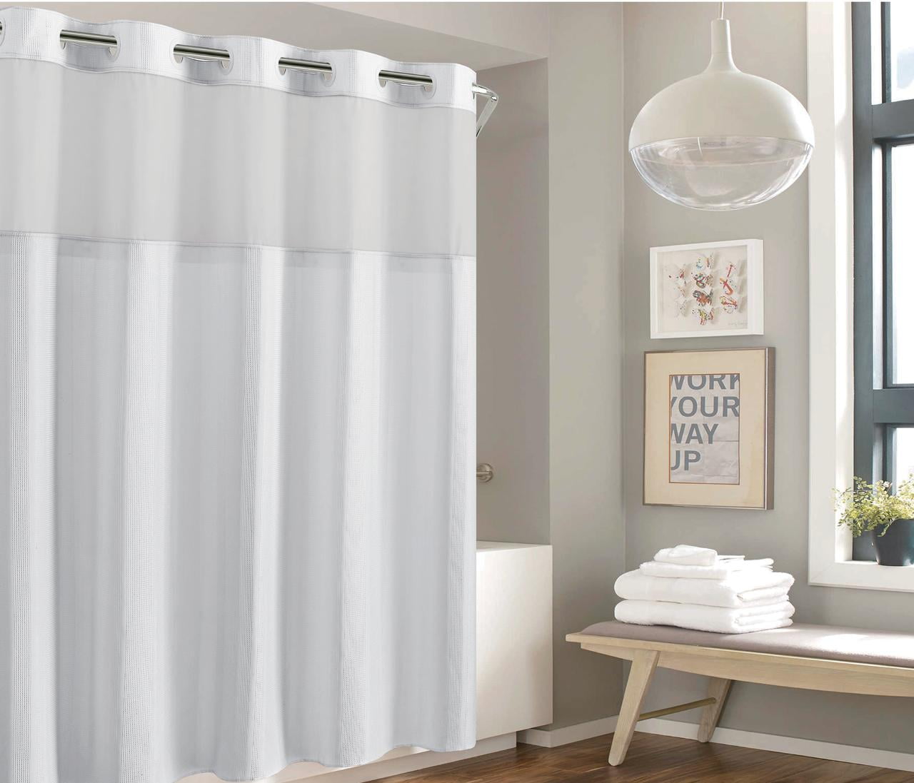 Hookless Waffle Stripe Shower Curtain, 2-in-1 Shower Curtain with Sheer ...