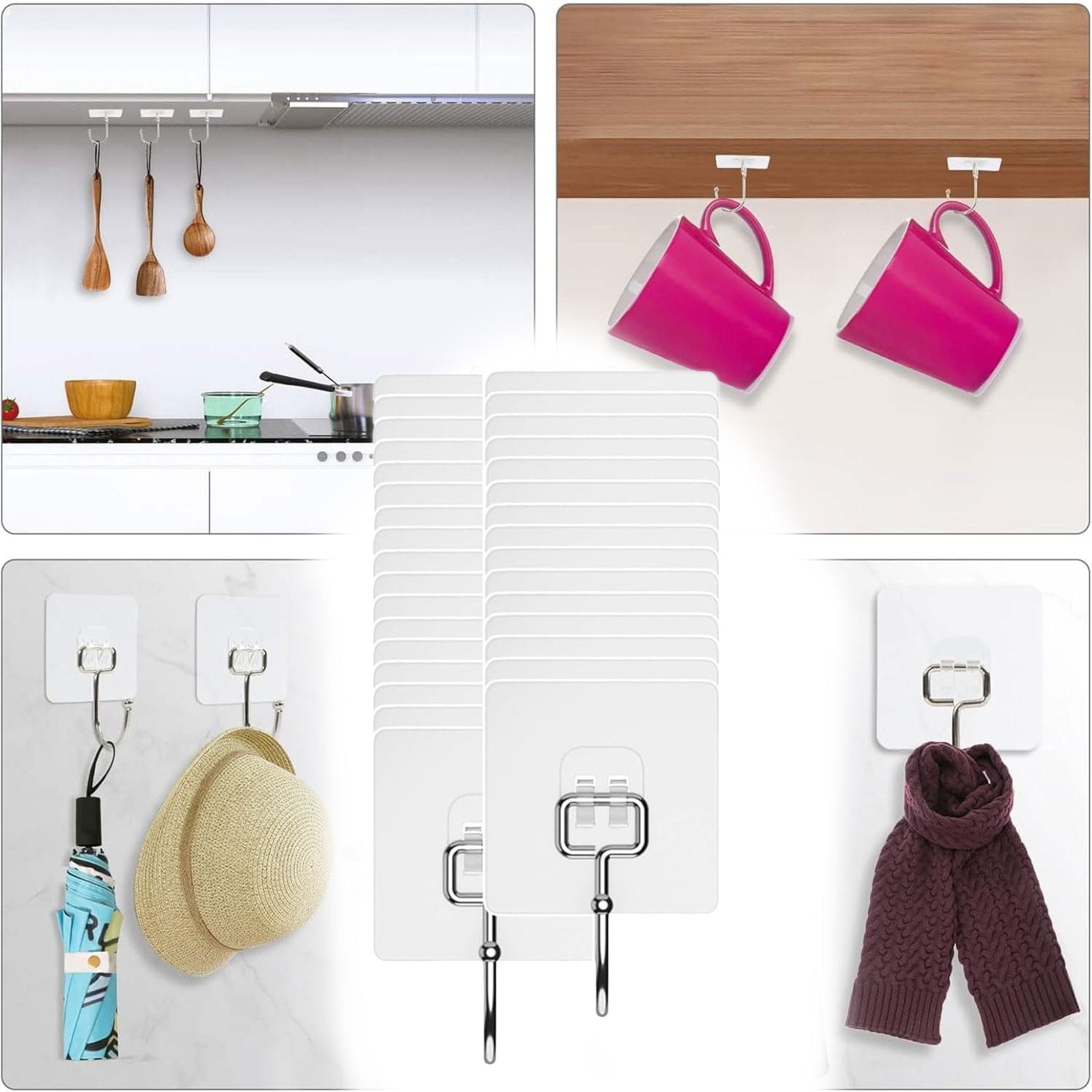 Hooks! 30 Pack Large Heavy Duty Adhesive Hooks Traceless And Multi No ...