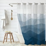 No Hooks Ombre Blue Shower Curtain Set with Snap-in Liner, Blue and White Double Layers ...