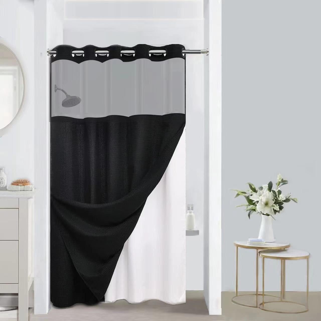 No Hooks Required Waffle Weave Shower Curtain with Snap in Liner-Hotel ...