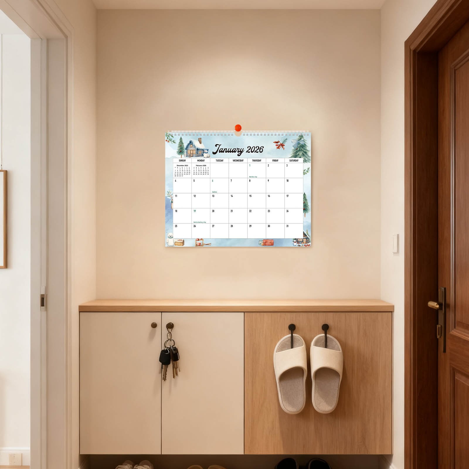 Hooks for Hanging Calendar 2026 (January 2026 to June 2027), Double ...
