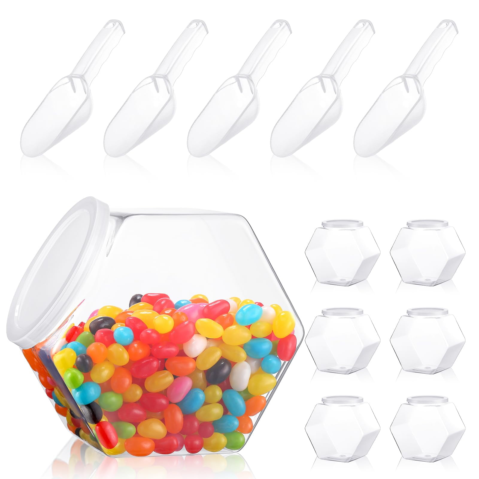 Hoolerry 12 Pcs Plastic Candy Jar with Scoops 6 Hexagon Cookie Jars ...