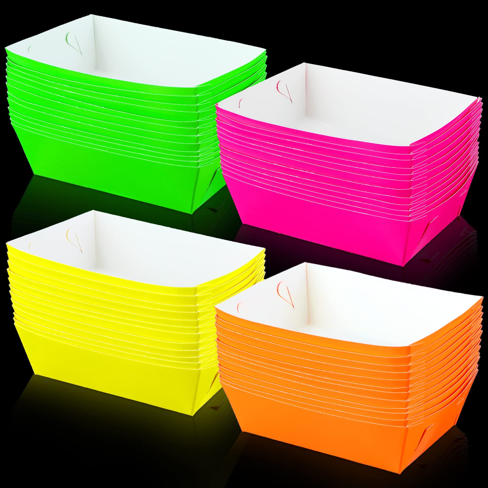 Hoolerry 48 Pcs AJH3 Neon Glow Party Paper Food Trays Snack Boats for ...