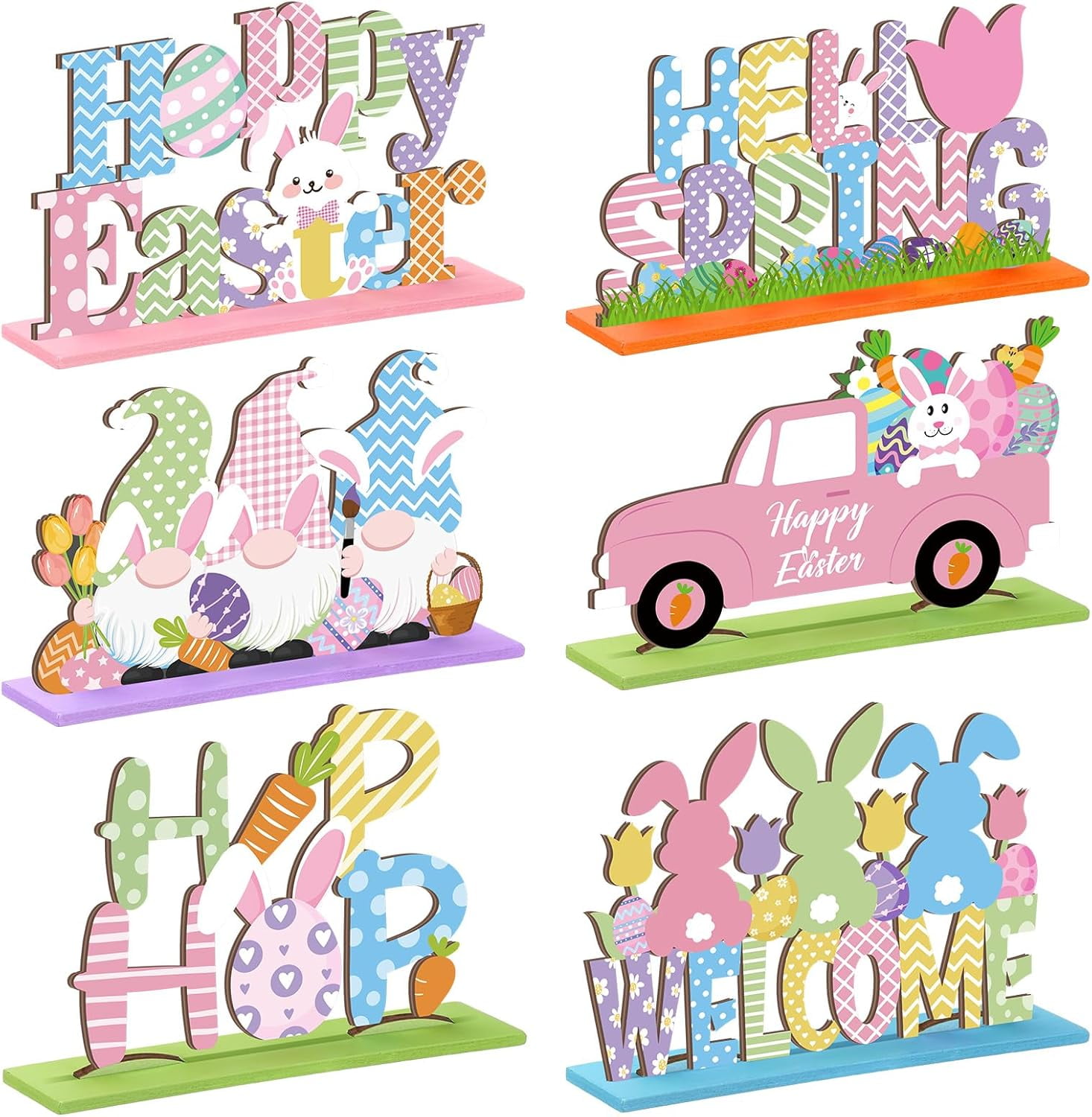 Hoolerry 6 Pcs Easter Wooden Table Sign, Table Centerpieces Tabletop ...