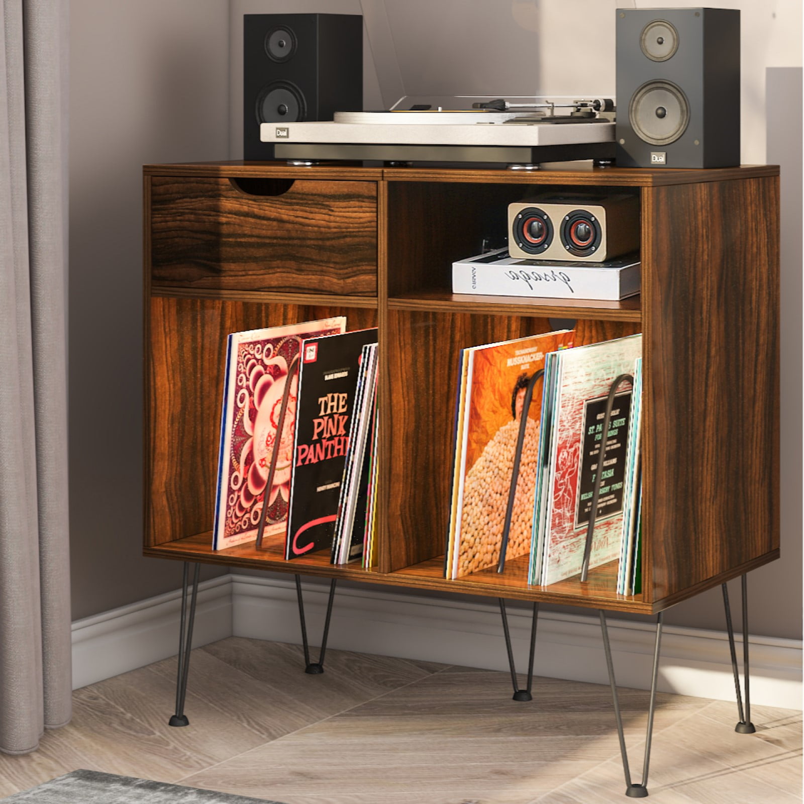 Hoompa Record Player Stand With LED Light Double Wide Turntable Stand ...