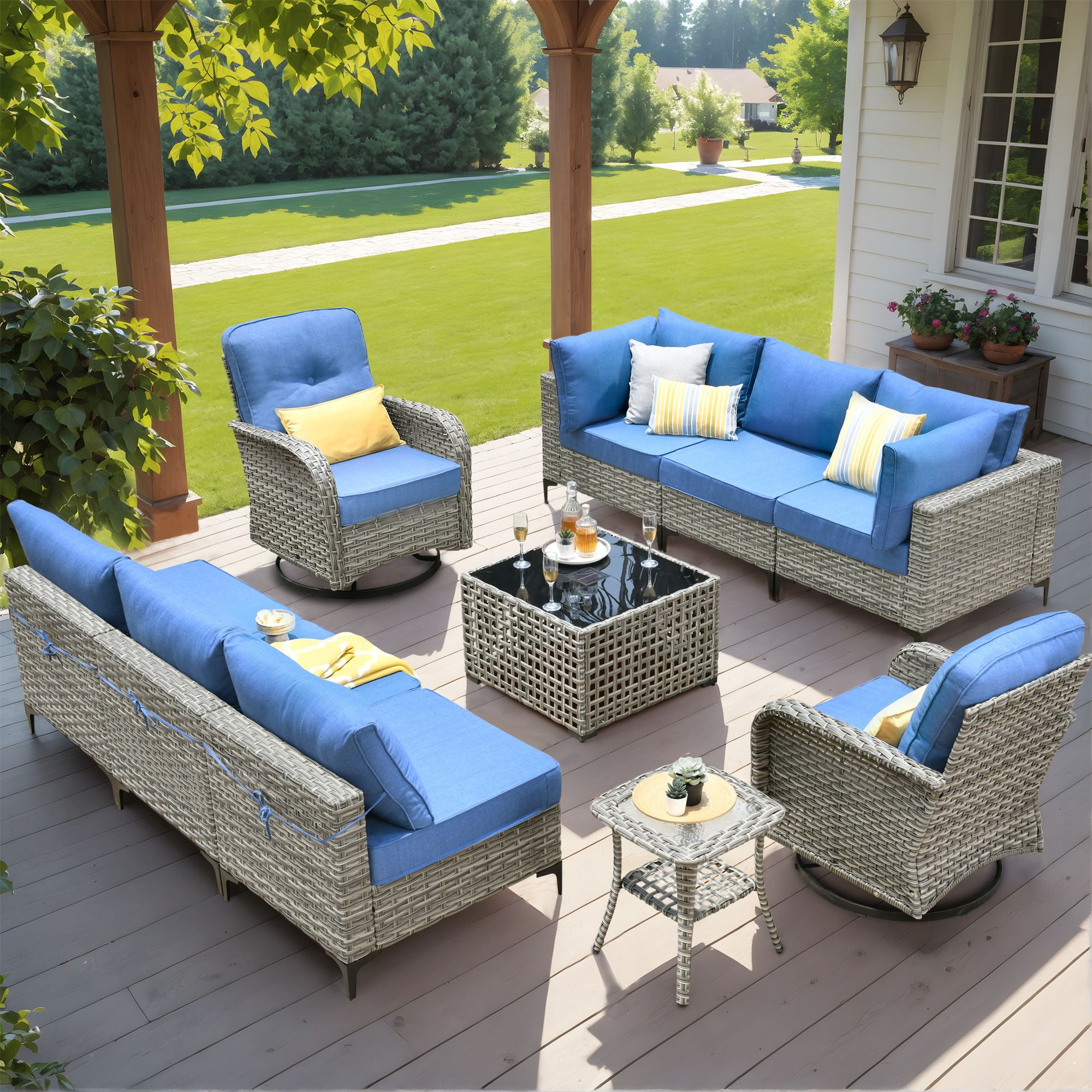 Hooowooo 10 Pieces Wicker Patio Furniture with Swivel Rocking Chair ...