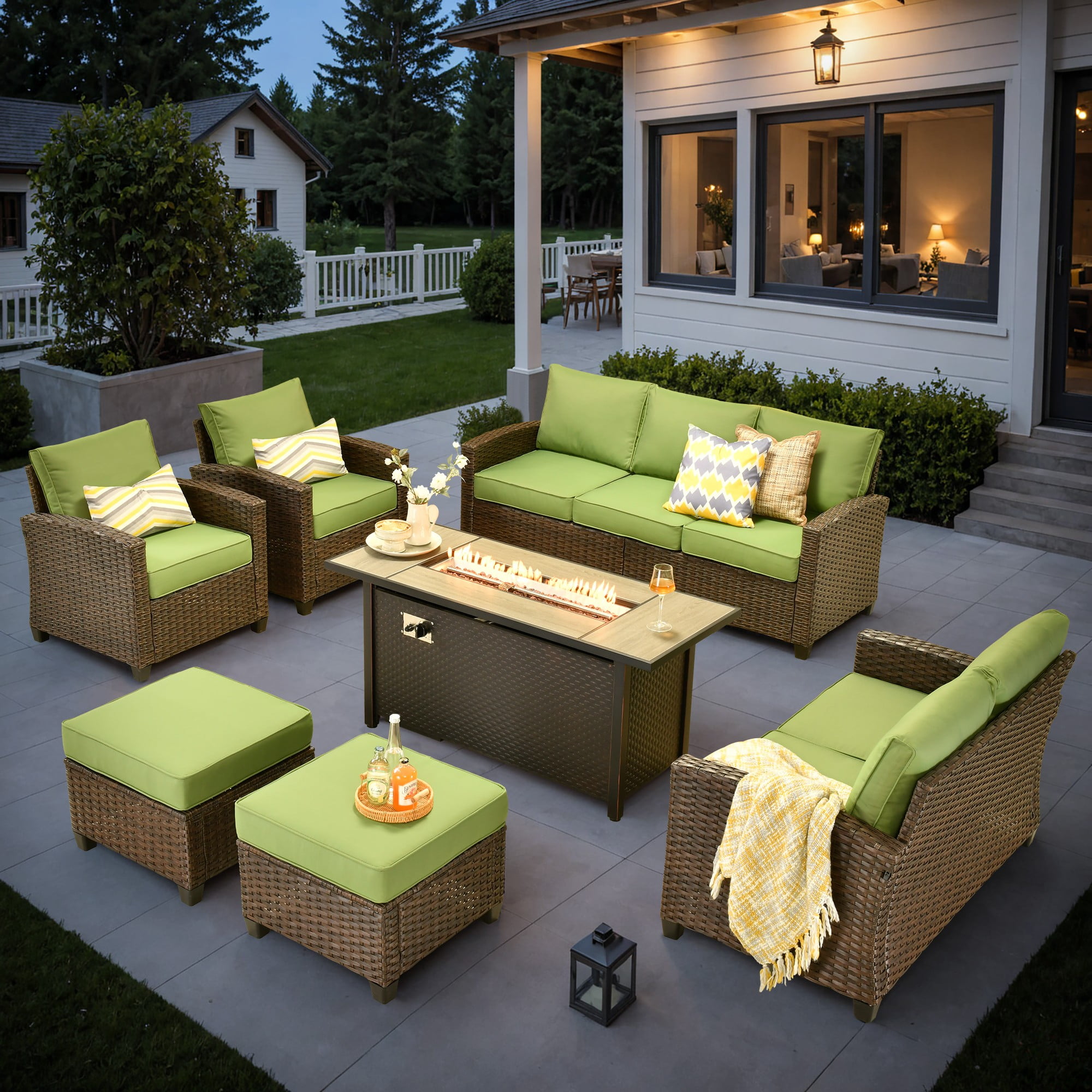 Hooowooo 7 Pieces Outdoor Patio Furniture, All Weather Rattan Outside ...