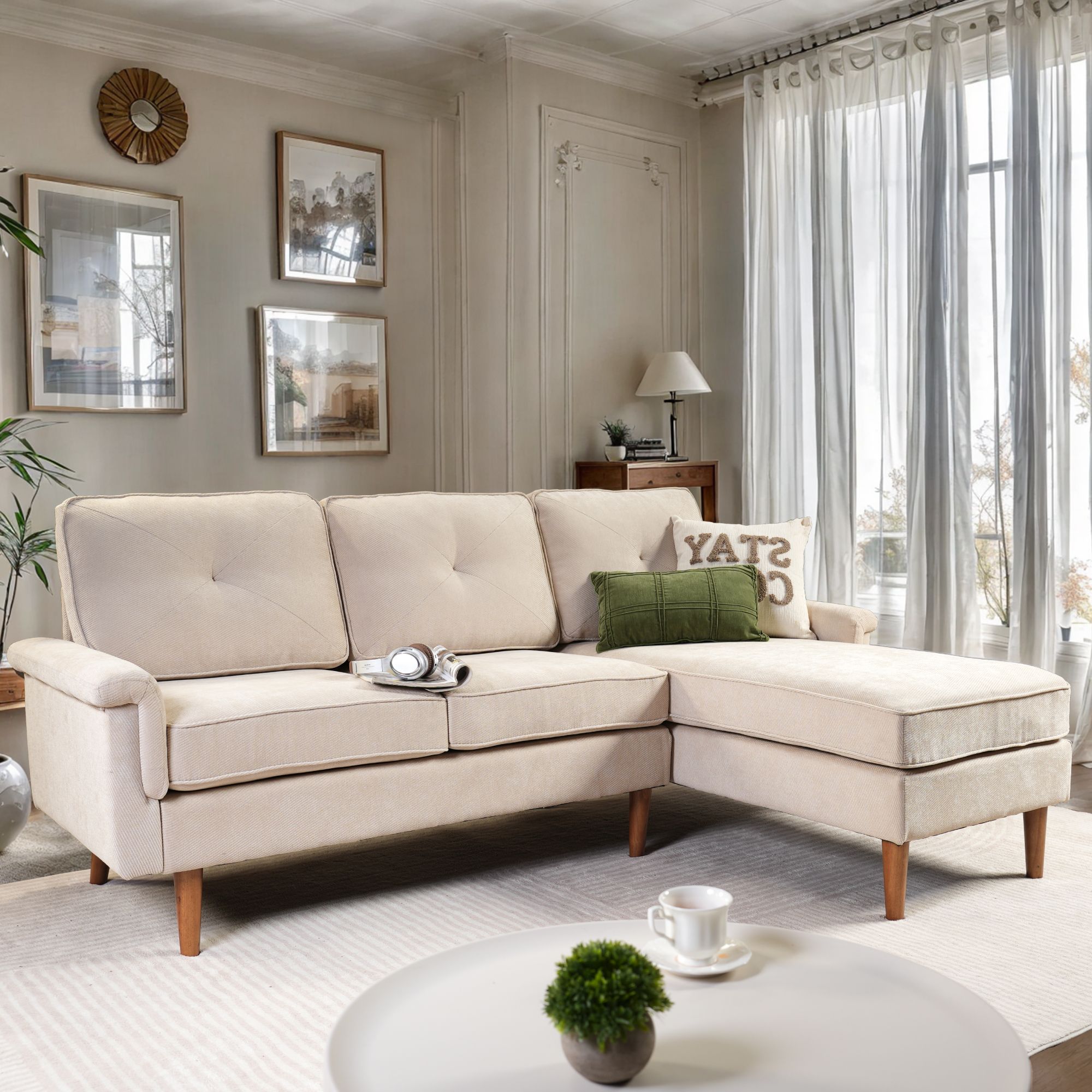 Hooowooo 87" Modular Sectional Sofa Couch with Reversible Chaise, Mid ...