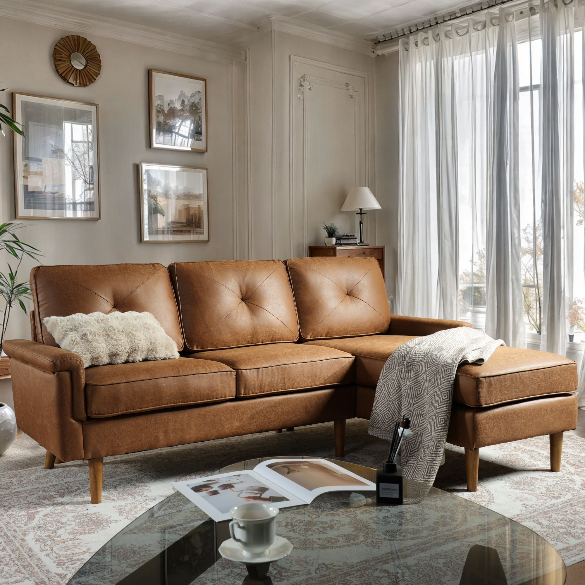 Hooowooo 87" Modular Sectional Sofa Couch with Reversible Chaise, Mid ...