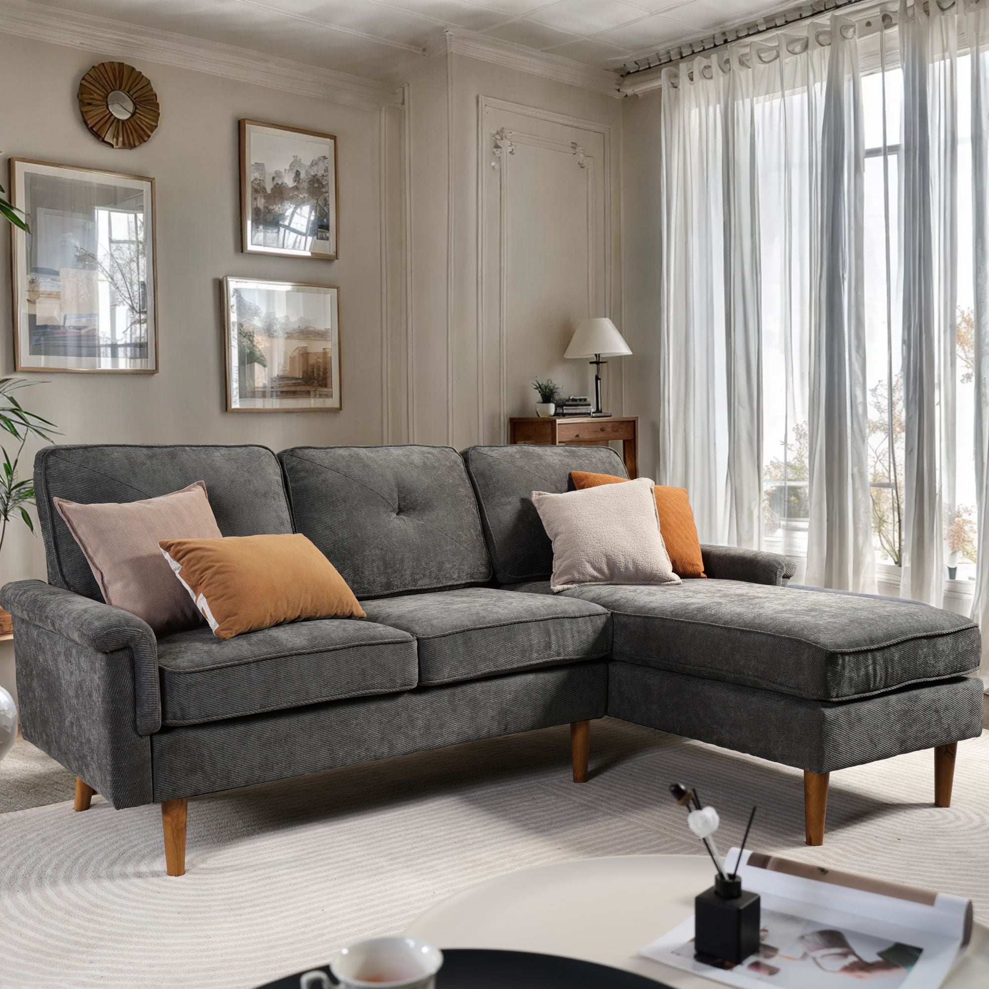 Hooowooo 87" Modular Sectional Sofa Couch with Reversible Chaise, Mid ...