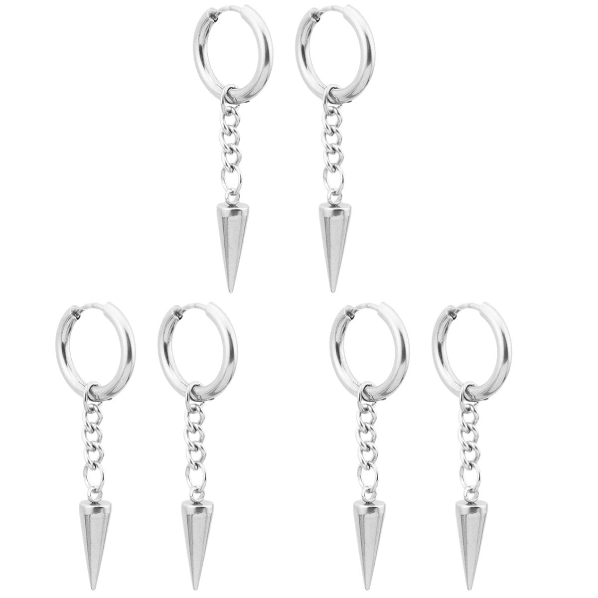 Hoop Earrings Rivet Triangular Pyramid Titanium Steel Pendant (steel ...