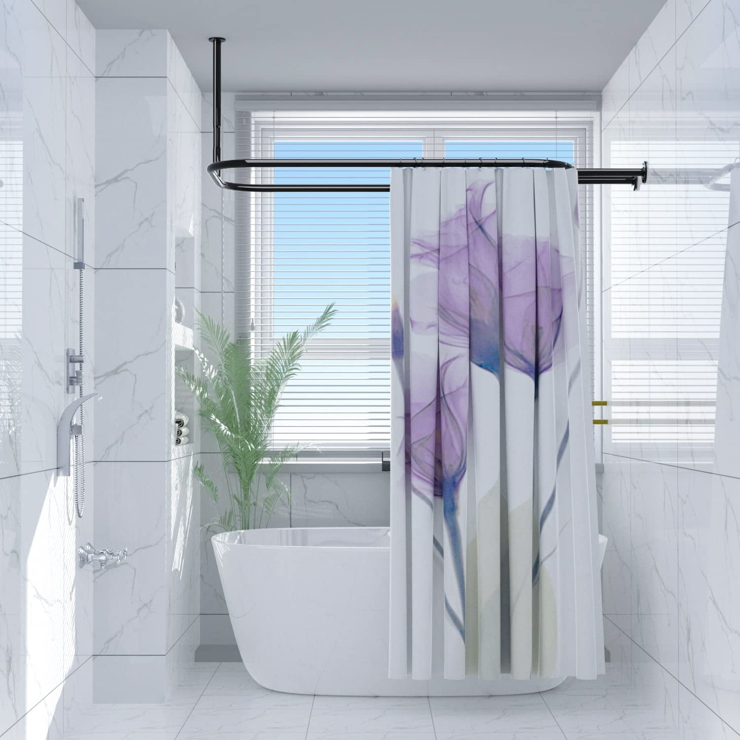 Hoop Shaped Shower Curtain Rod 58.3"x24" – Rustproof Square Oval Shape Bathroom Shower Rod, No ...