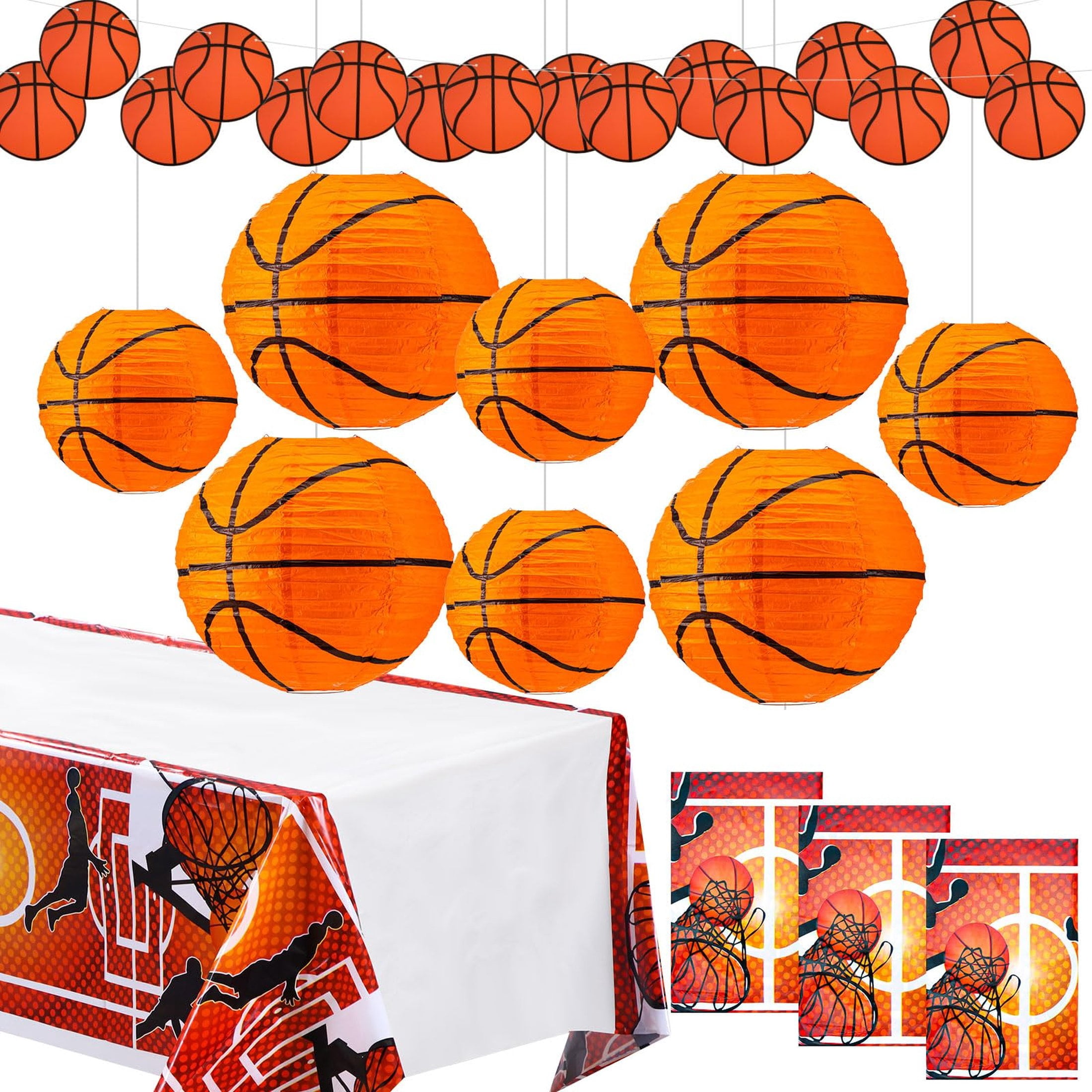 Hoops & Lanterns Party Pack - 14-Piece Basketball Themed Decor Set with ...