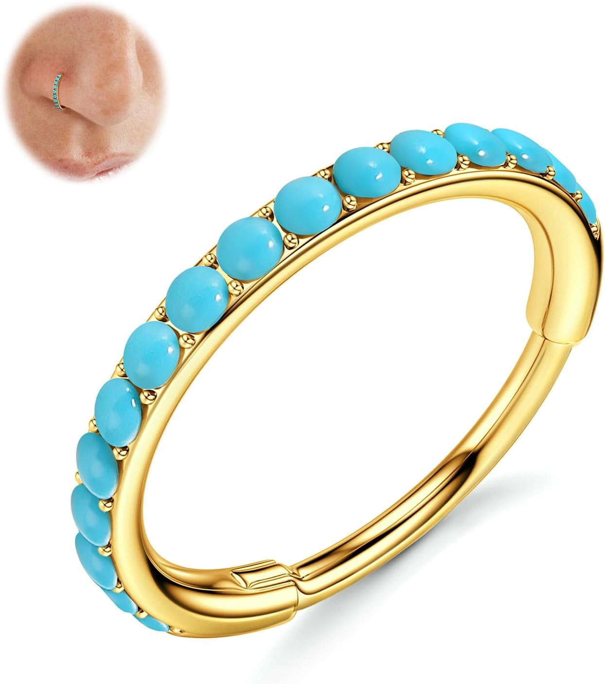 Hoops Nose Rings for Women - 316L Surgical Steel Turquoise Nose Ring ...