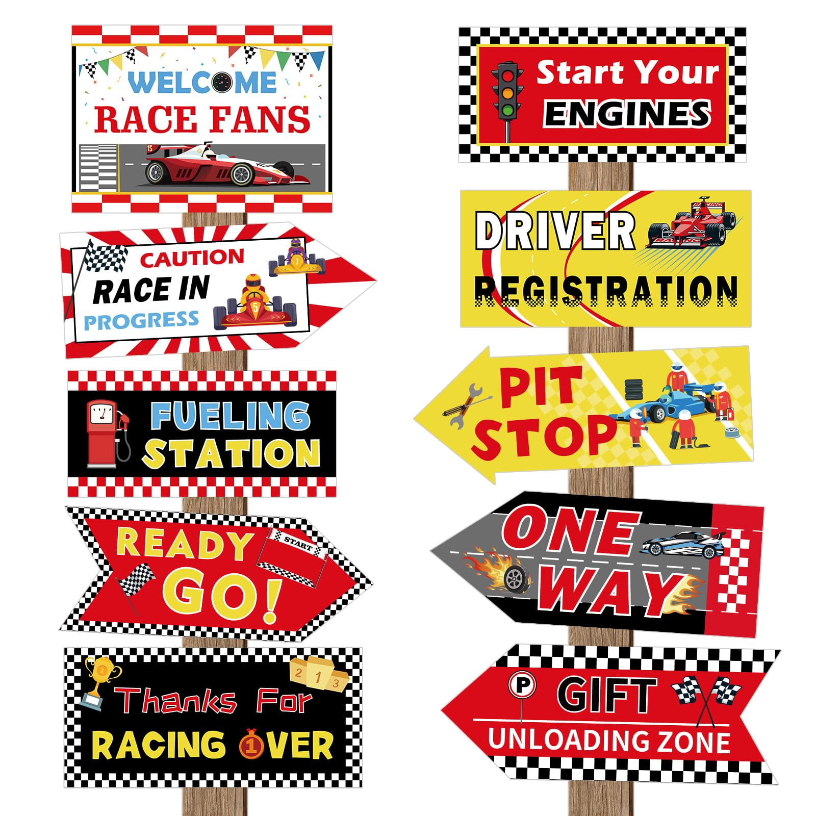 Hooqict 20 Pieces Racing Car Party Decorations Car Party Directional ...