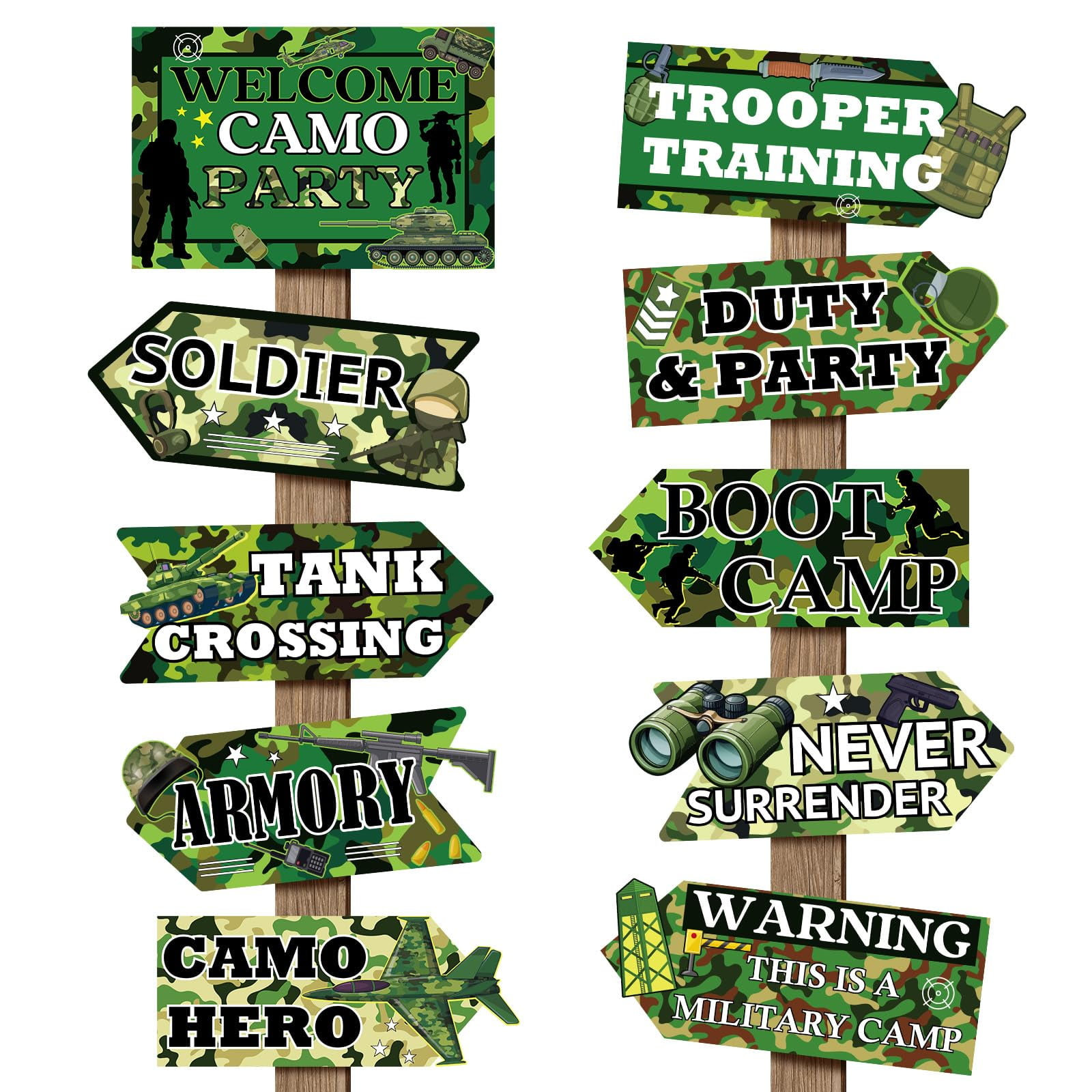 Hooqict 20 PiecesEGSC Camo Party Signs Army Birthday Party Decorations ...