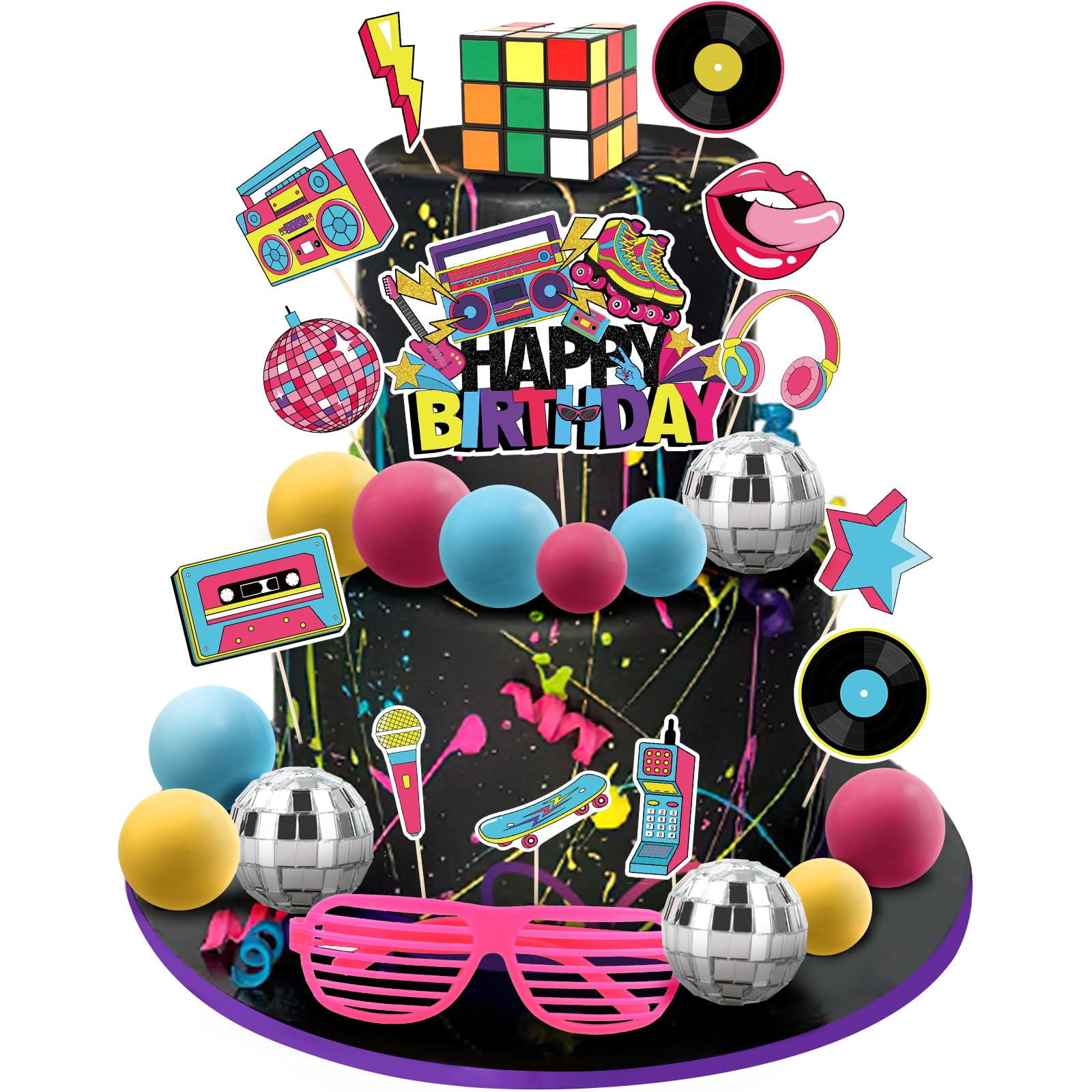 Hooqict 27 PCS 80s Cake Decorations 80s KMC290s Cake Toppers Retro ...
