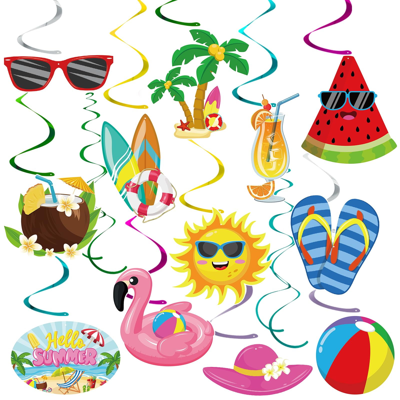 Hooqict 54Pcs SummerTRDN Beach Pool Hanging Swirls Party Decorations ...