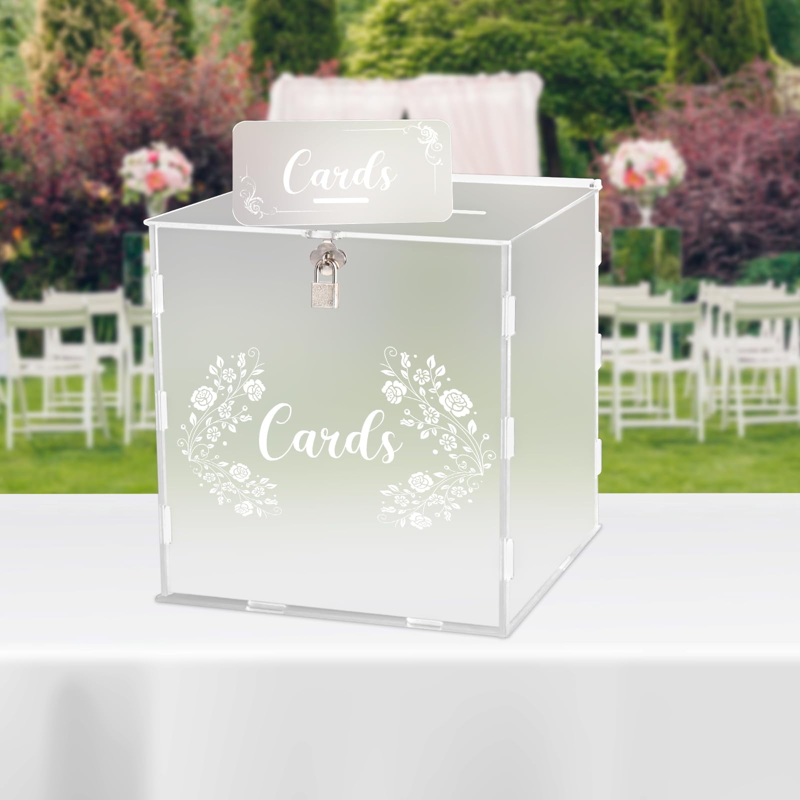 Hooqict Frosted Acrylic Wedding Card Box with Lock Large Rustic Gift ...