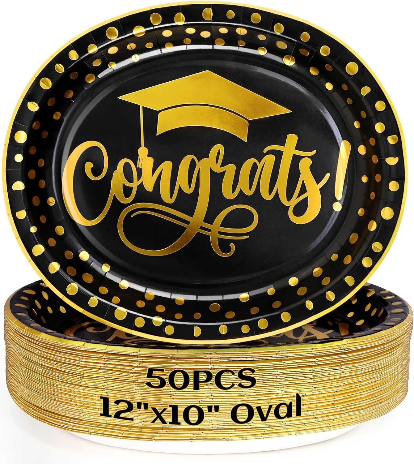 Hooray 50 PCS Graduation Paper Plates, 10 x 12 Inch Disposable Dinner ...