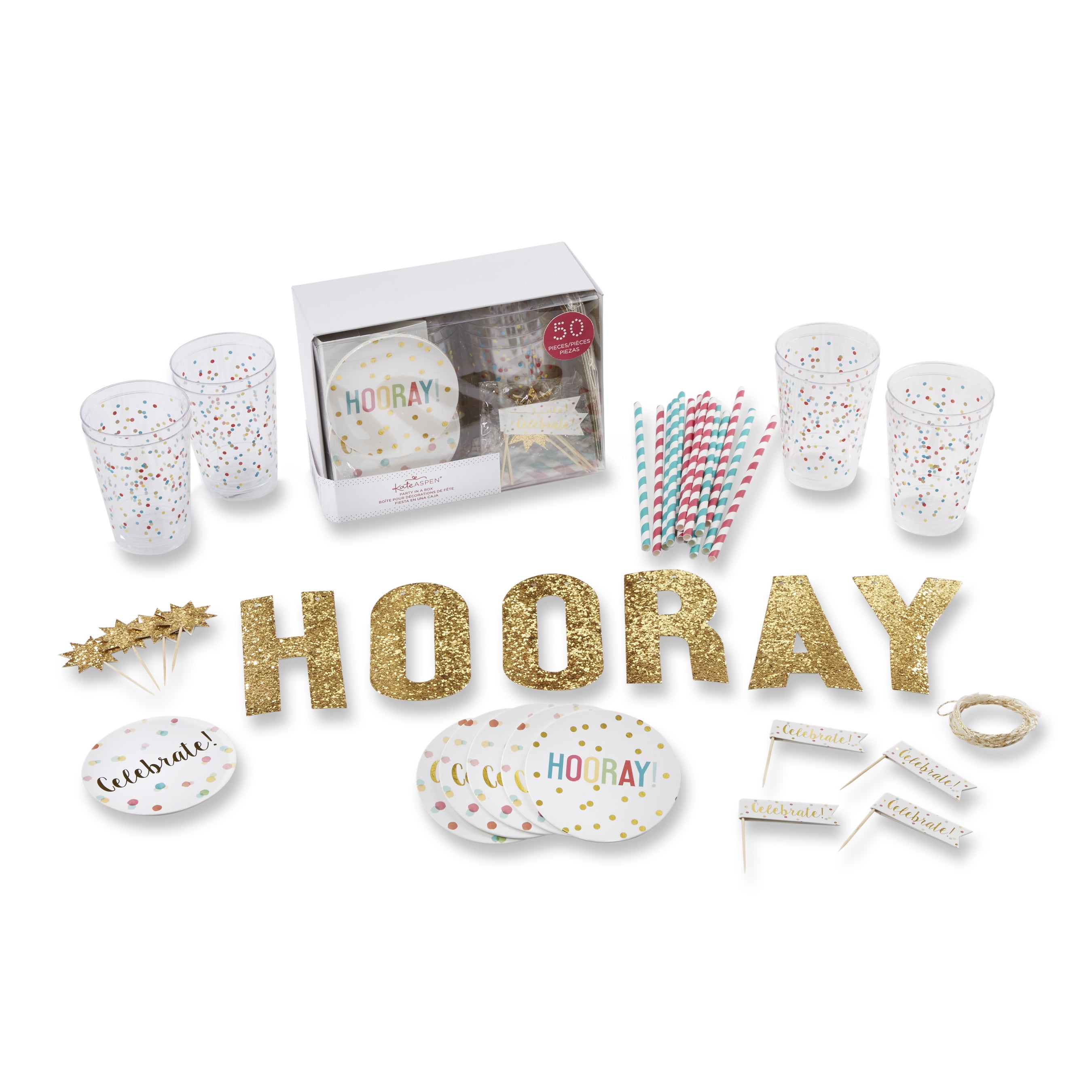 Hooray 50 Piece Party Supplies Kit for 8 Guests, Great for Birthdays ...