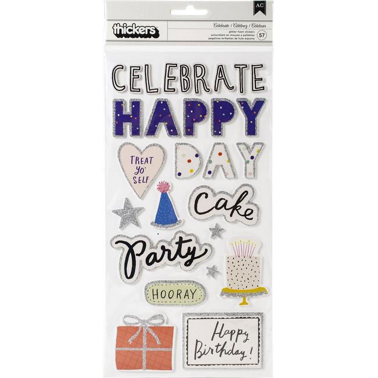 Hooray Thickers Stickers 57/Pkg-Words & Icons/Foam W/Glitter Accents ...