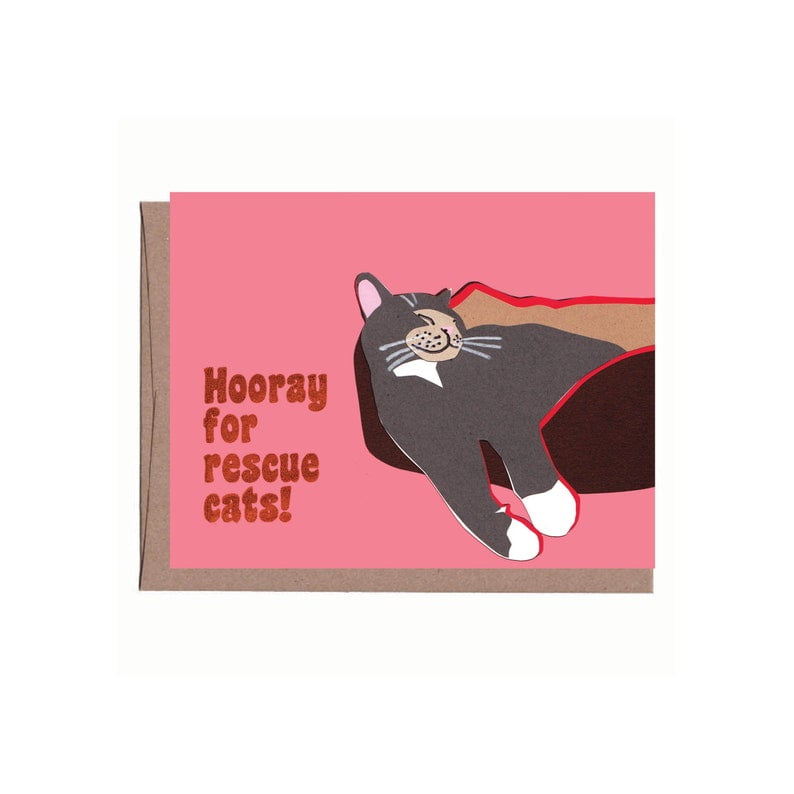 Hooray for Rescue Cats! Delightful Greeting Card - Blank Inside with ...