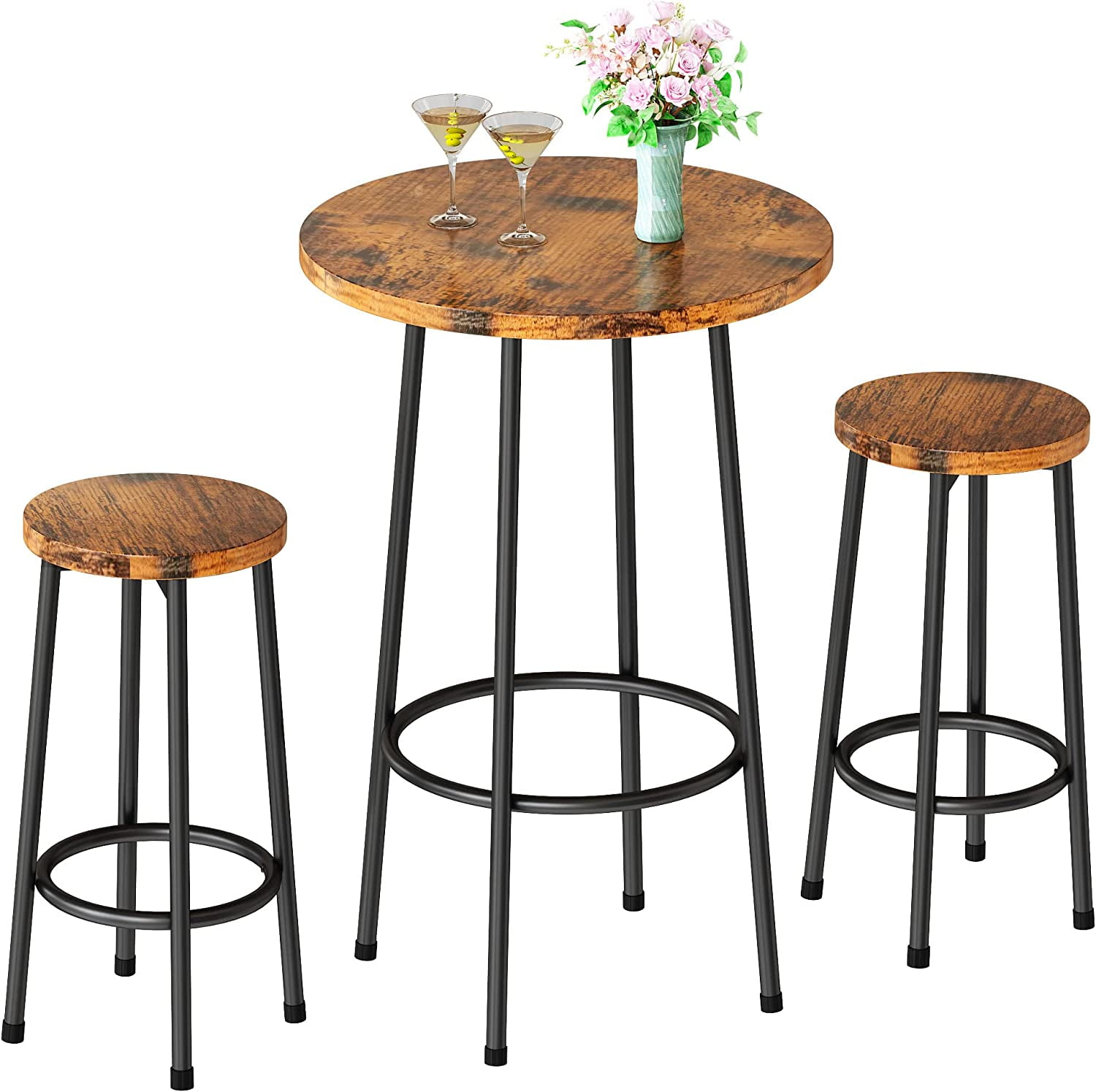 Hooseng 3 Piece Bar Table and Chairs Set, Square Dining Table with 2 ...