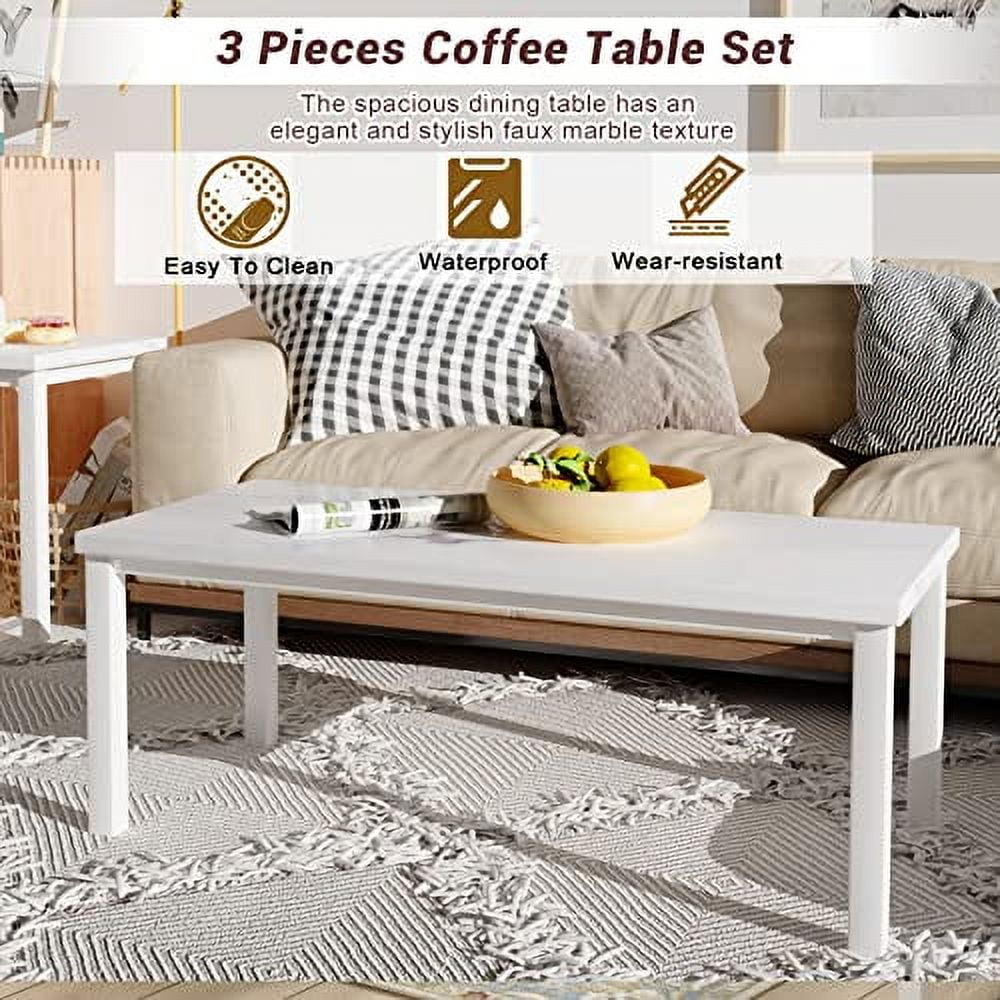 Hooseng 3 Piece Coffee Table Set, Faux Marble Tabletop Style with Black ...