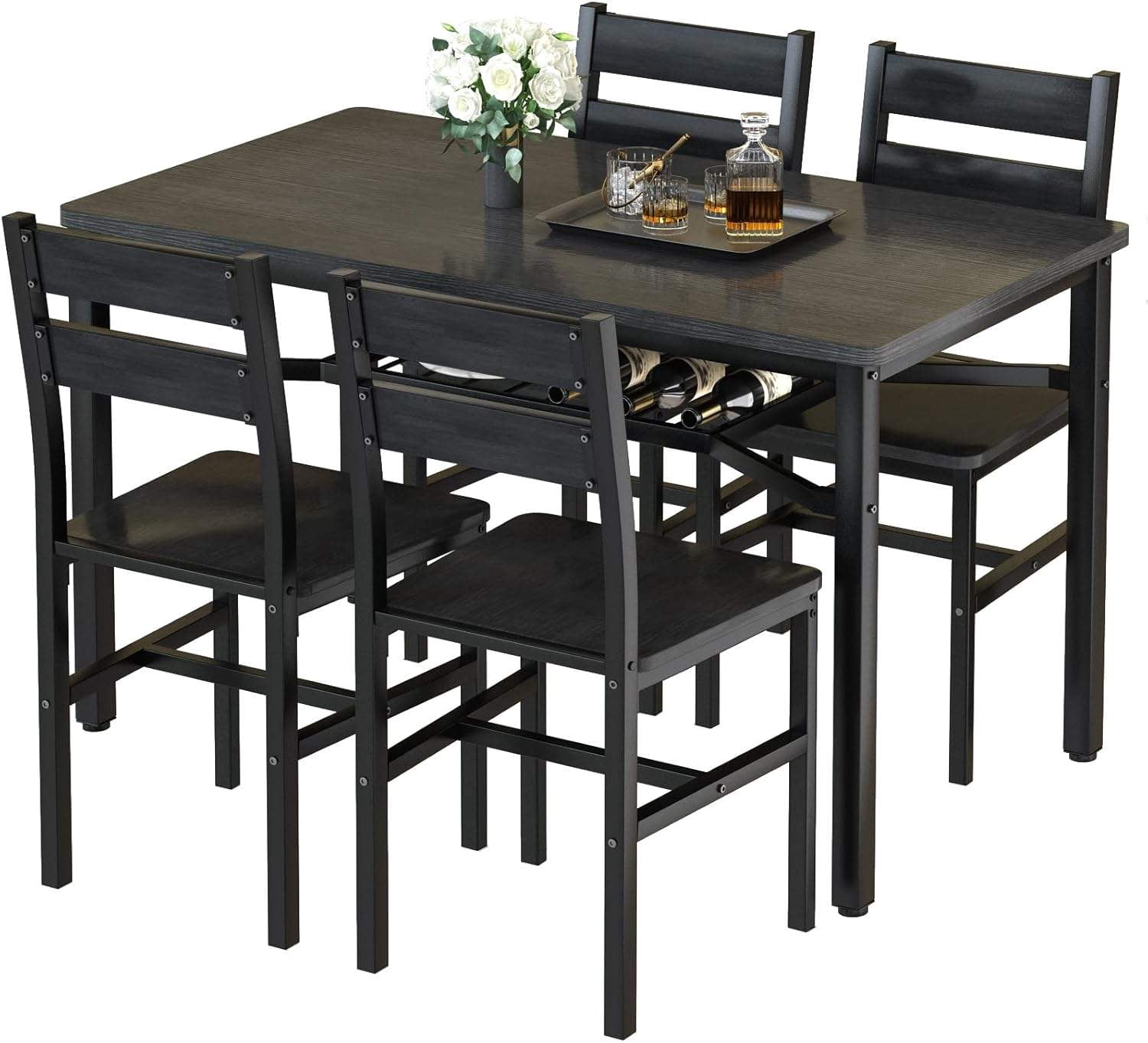 Hooseng Dining Table Set for 4, Wood Kitchen Table Chairs Set with ...