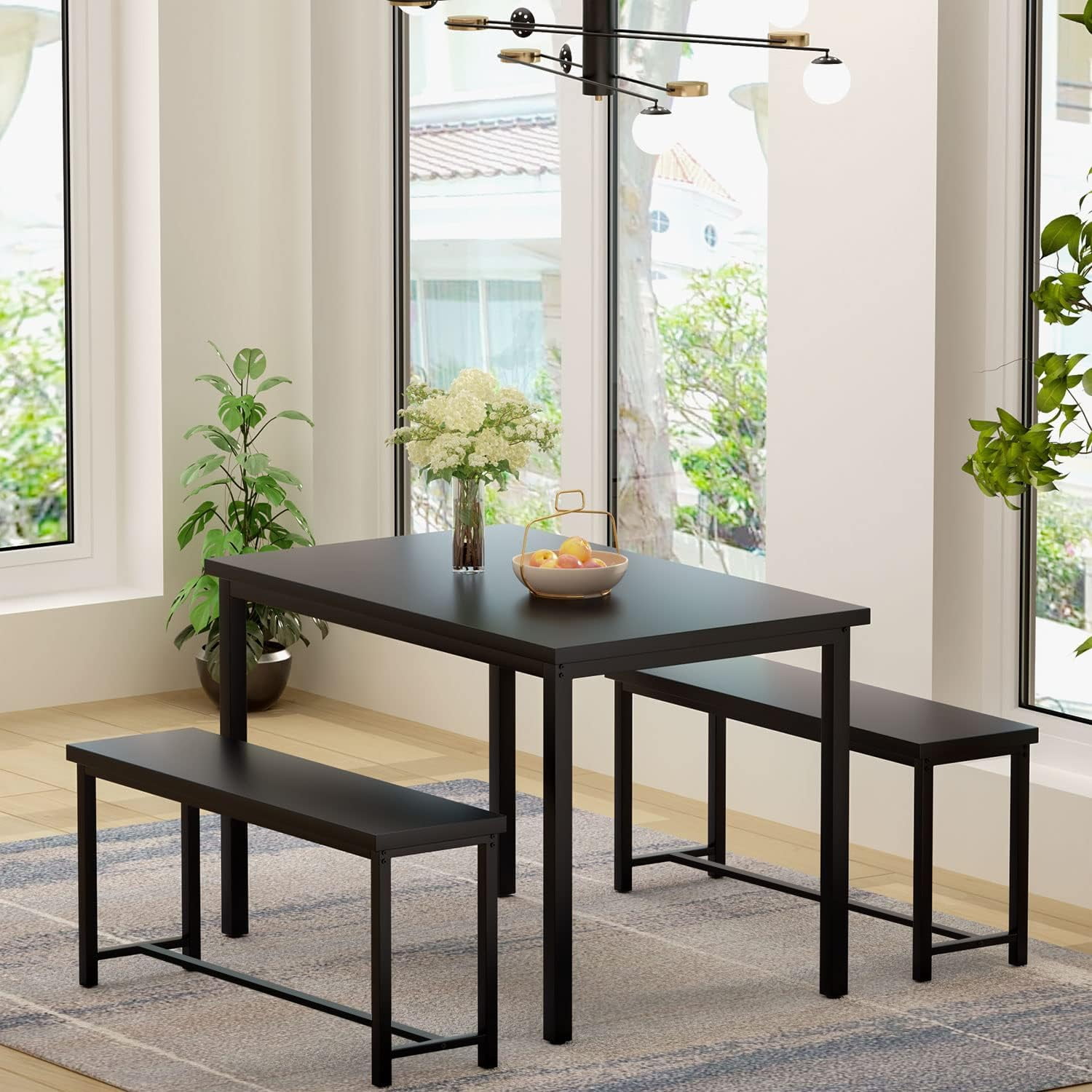 Hooseng Kitchen Table Set with Two Benches, Dining Table Set for 4-6 ...