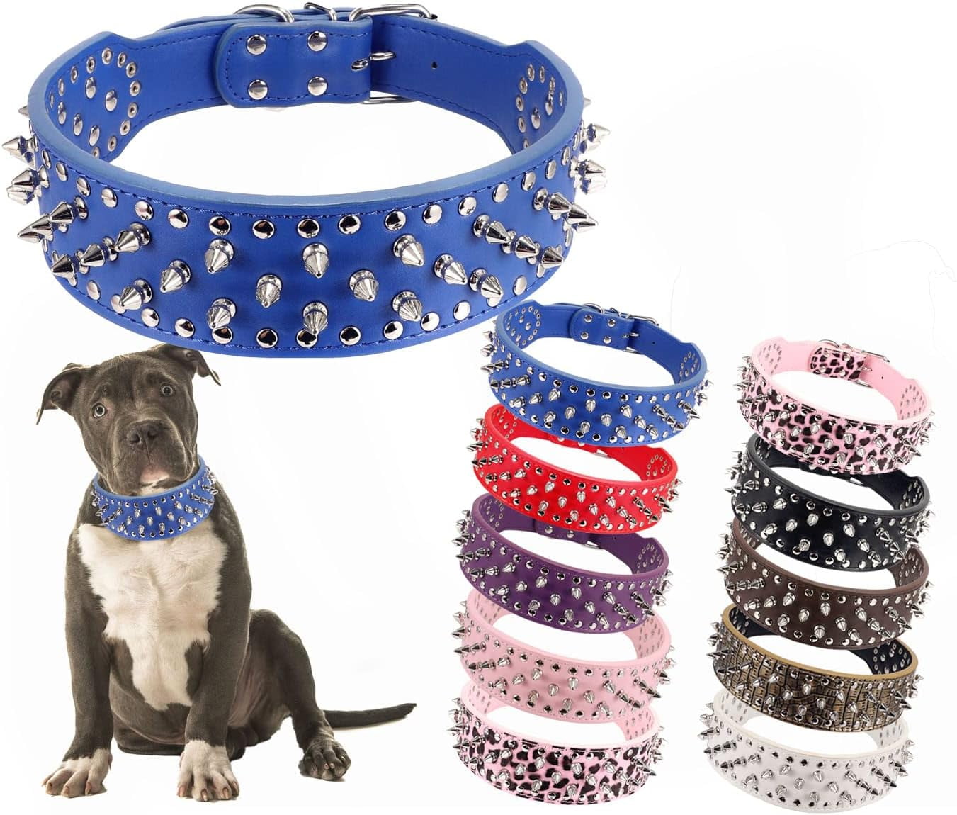 Hoot PU Leather Adjustable Spiked Studded Dog Collar 2" Wide 31 Spikes ...