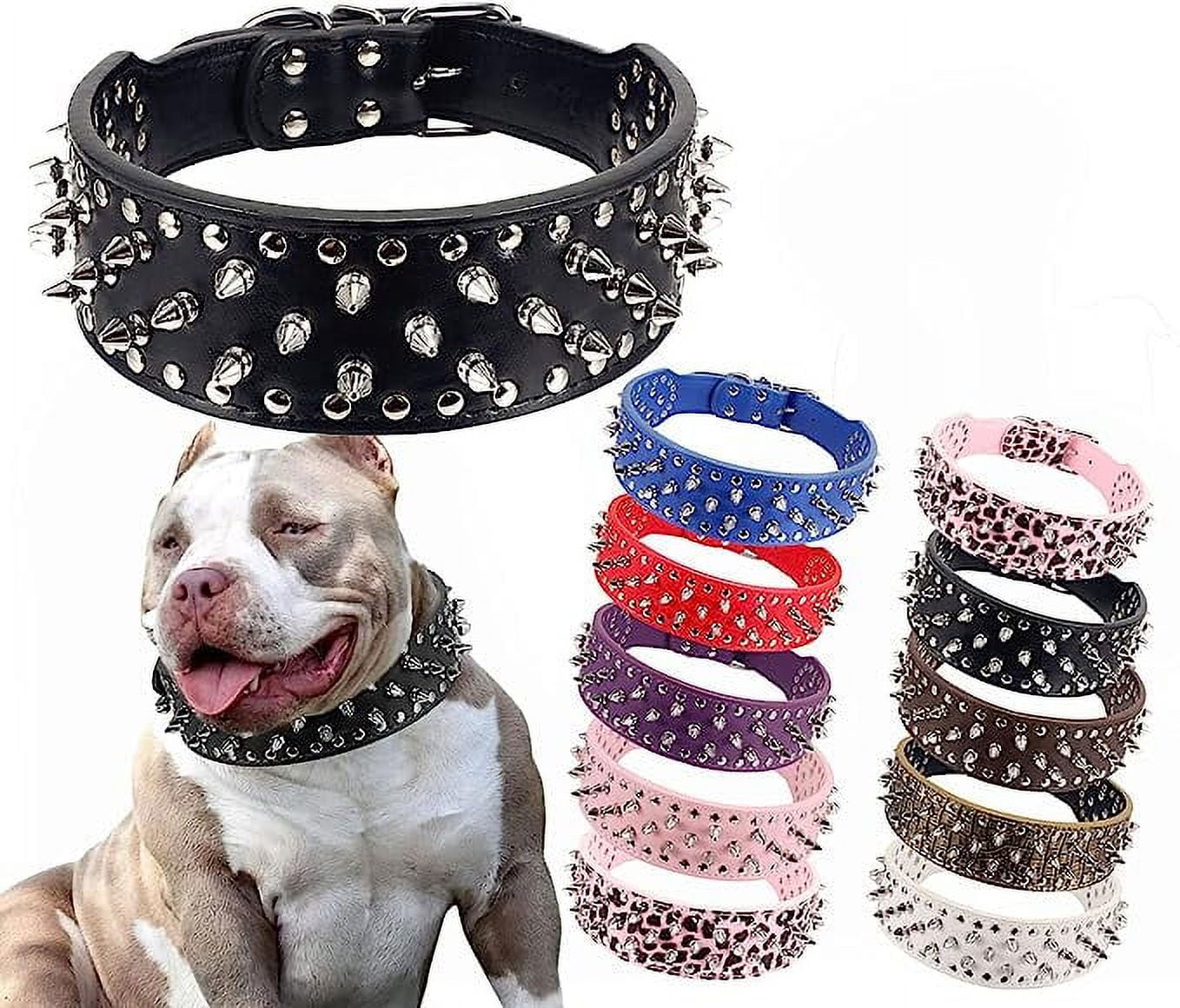 Hoot Extra Wide PU Leather Adjustable Spiked Studded Dog Collar, Black ...