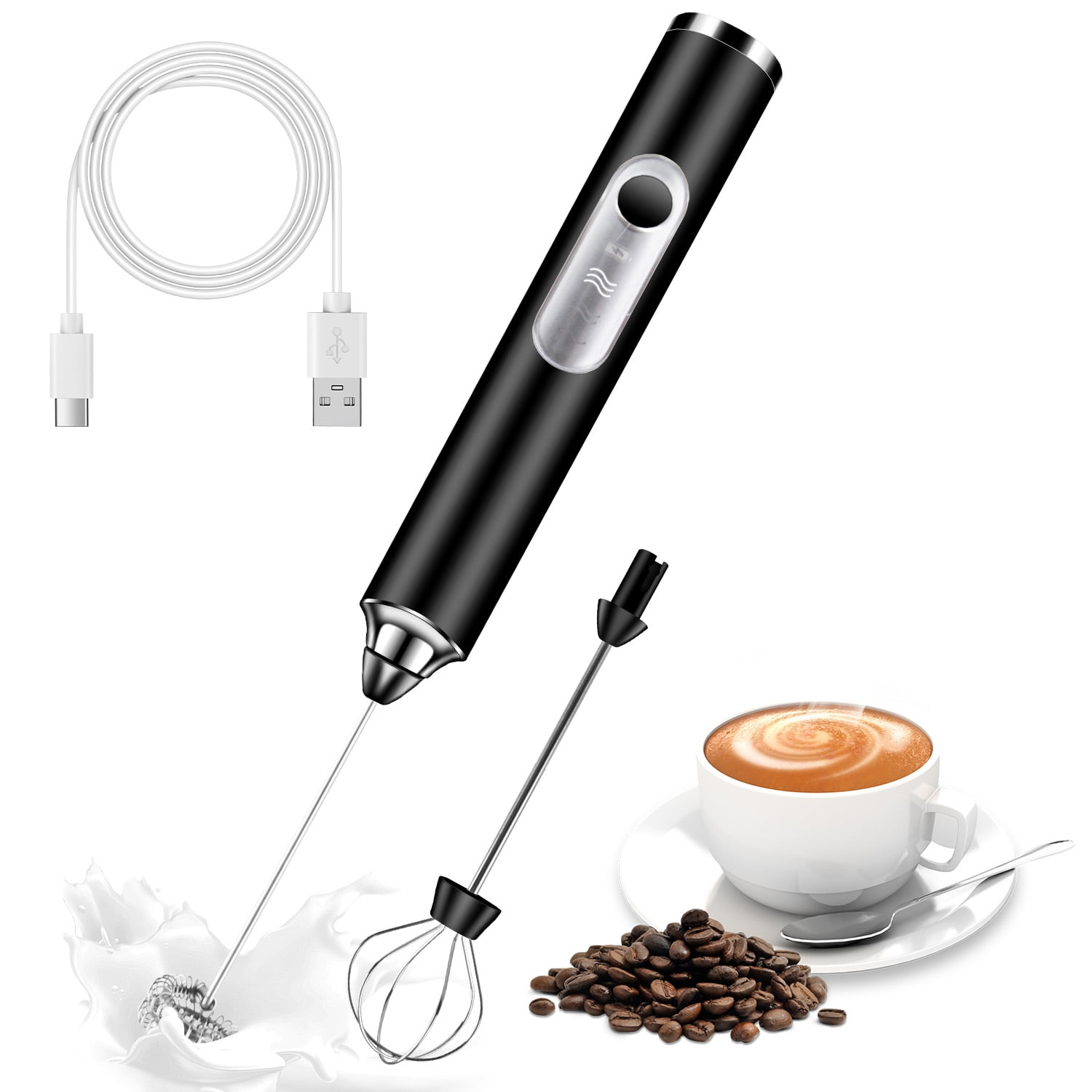 Hootek Rechargeable Milk Frother Handheld with 3 Heads, Coffee Electric ...