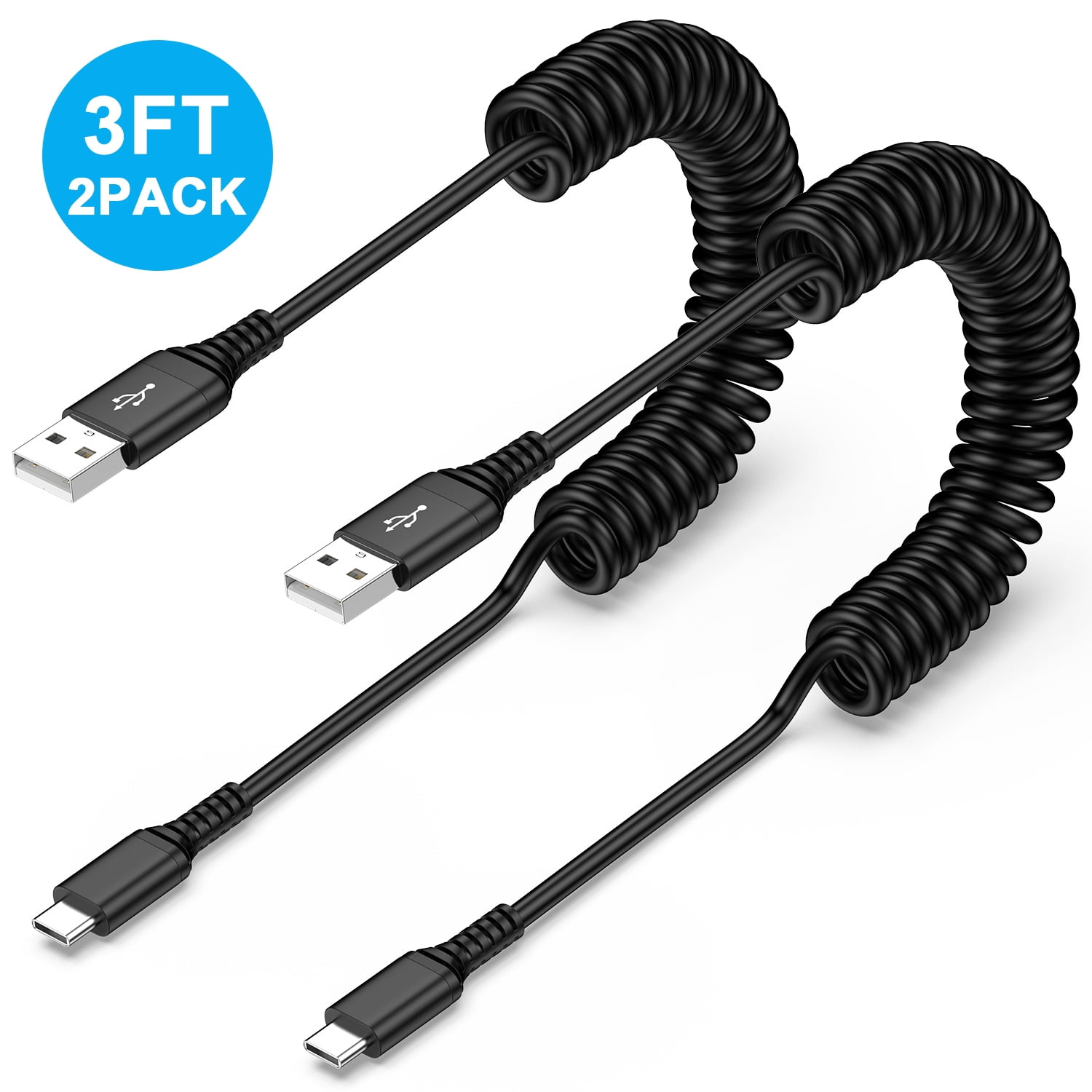 Hootek USB C Cable 3ft 2 Pack, Type C Coiled Charging Cord USB C to USB ...