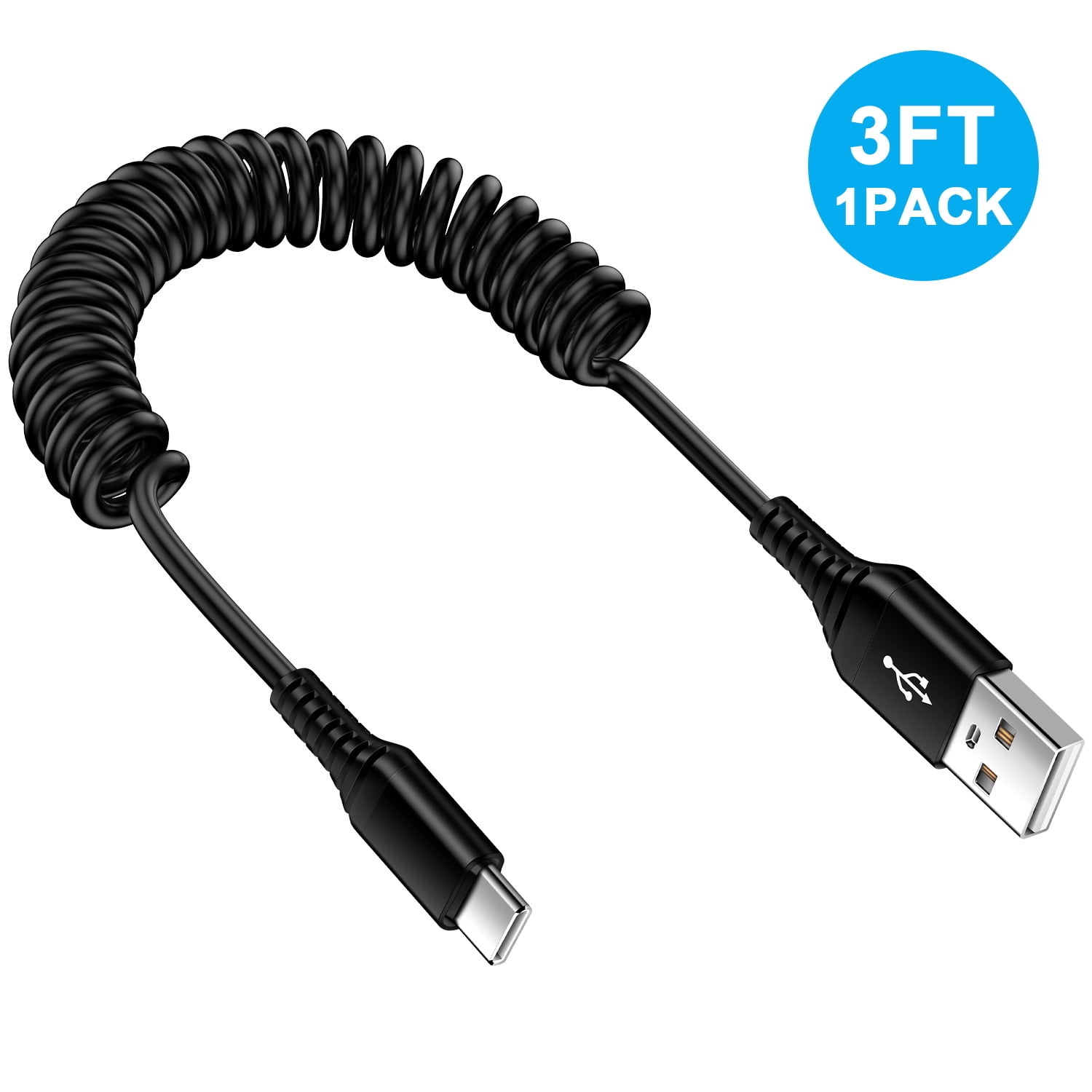Hootek USB C Cable 3ft, Type C Coiled Charging Cord USB C to USB A ...