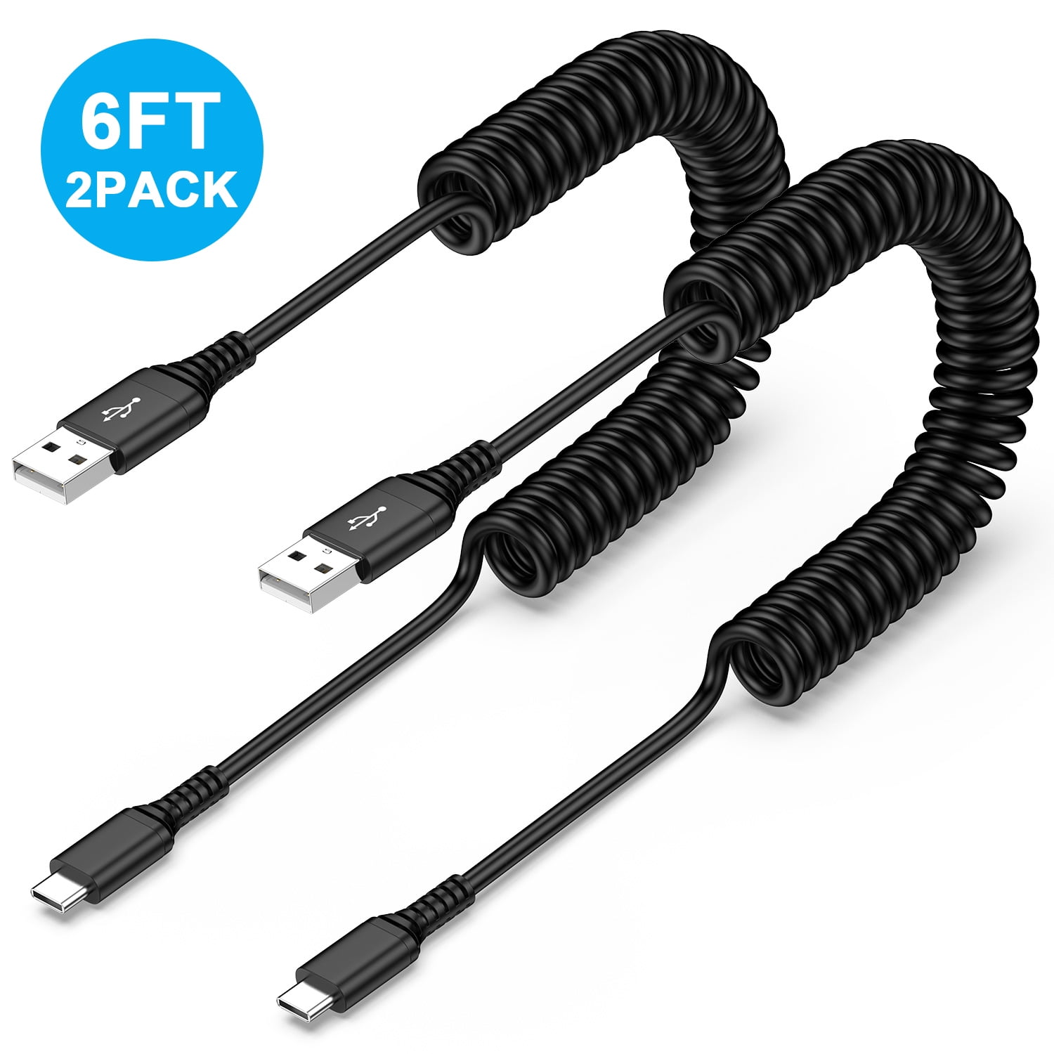 Hootek USB C Cable 6ft 2 Pack, Type C Coiled Charging Cord USB C to USB ...