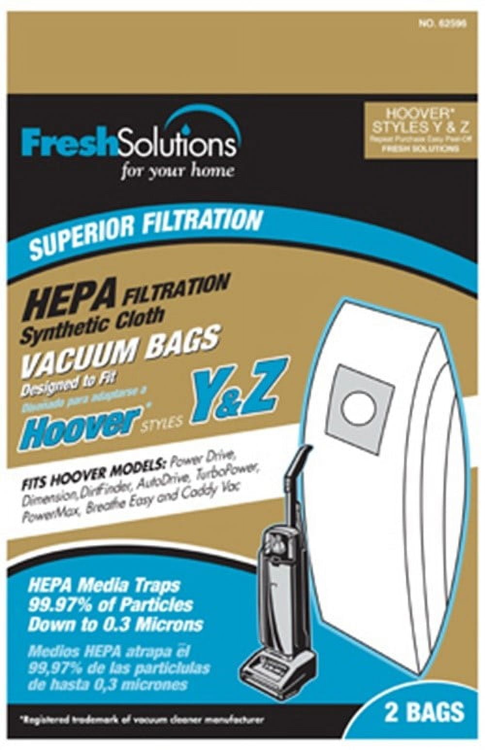 Hoover 70402 Hoover Y/Z HEPA Media Synthetic Vacuum Bags, Qty 2 ...