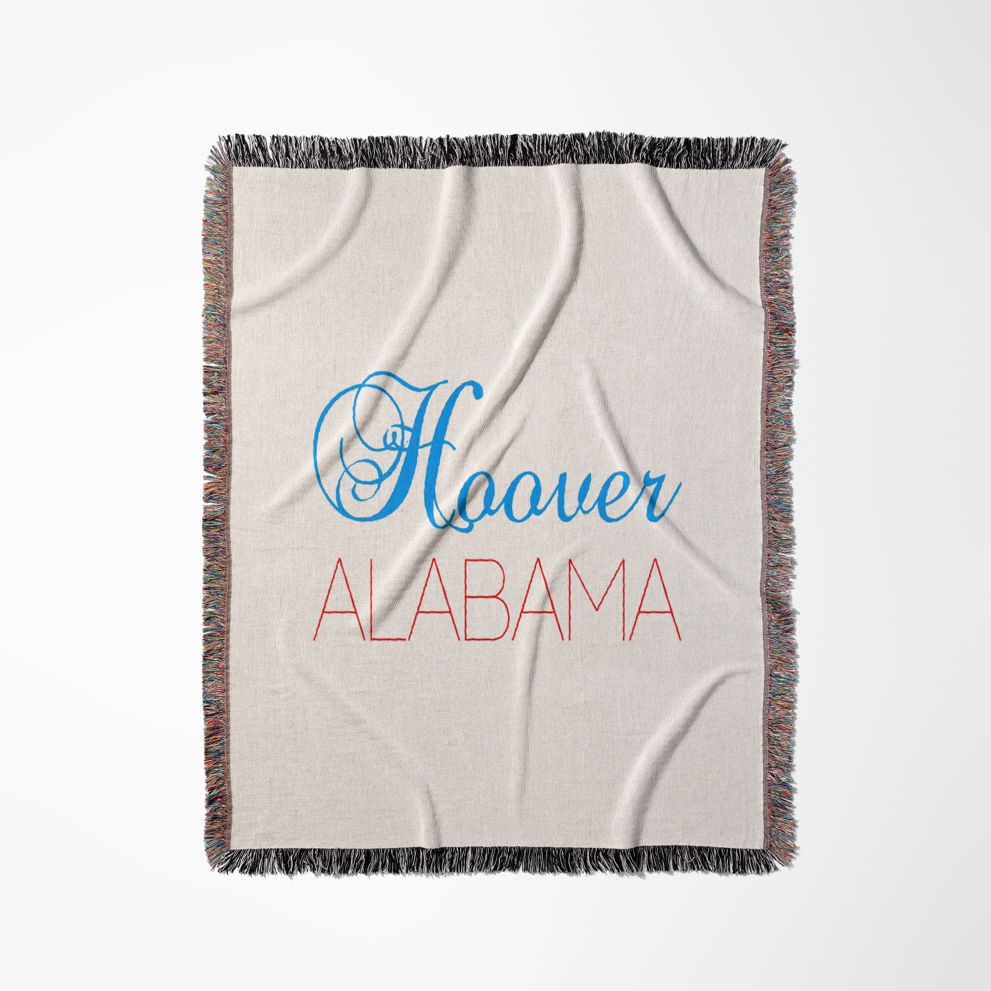 Hoover, Alabama Blue, Red Text On White. Positive Chic Design, Woven ...