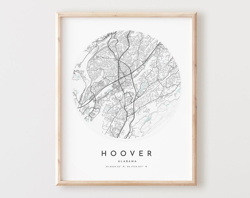 Hoover Map Print, Hoover Map Poster City Wall Art, Al Road Map, Alabama ...