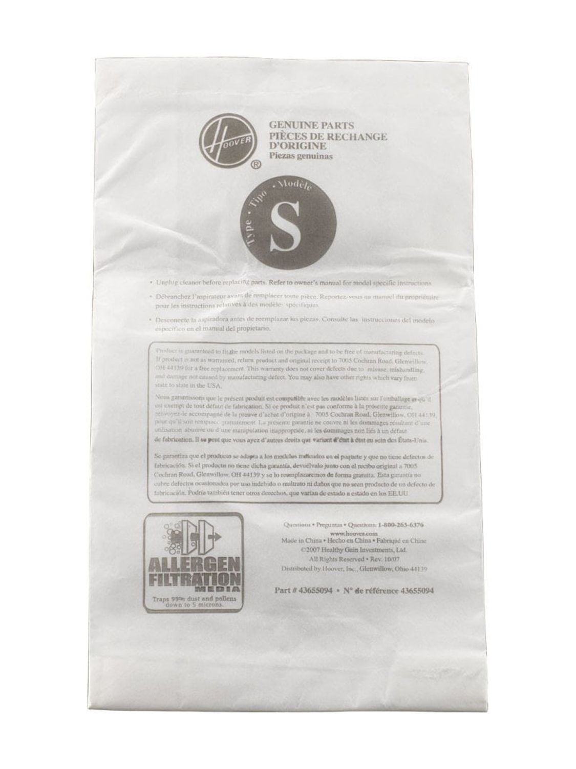 Hoover Type S Bag (6-Pack), 4010064S - Walmart.com