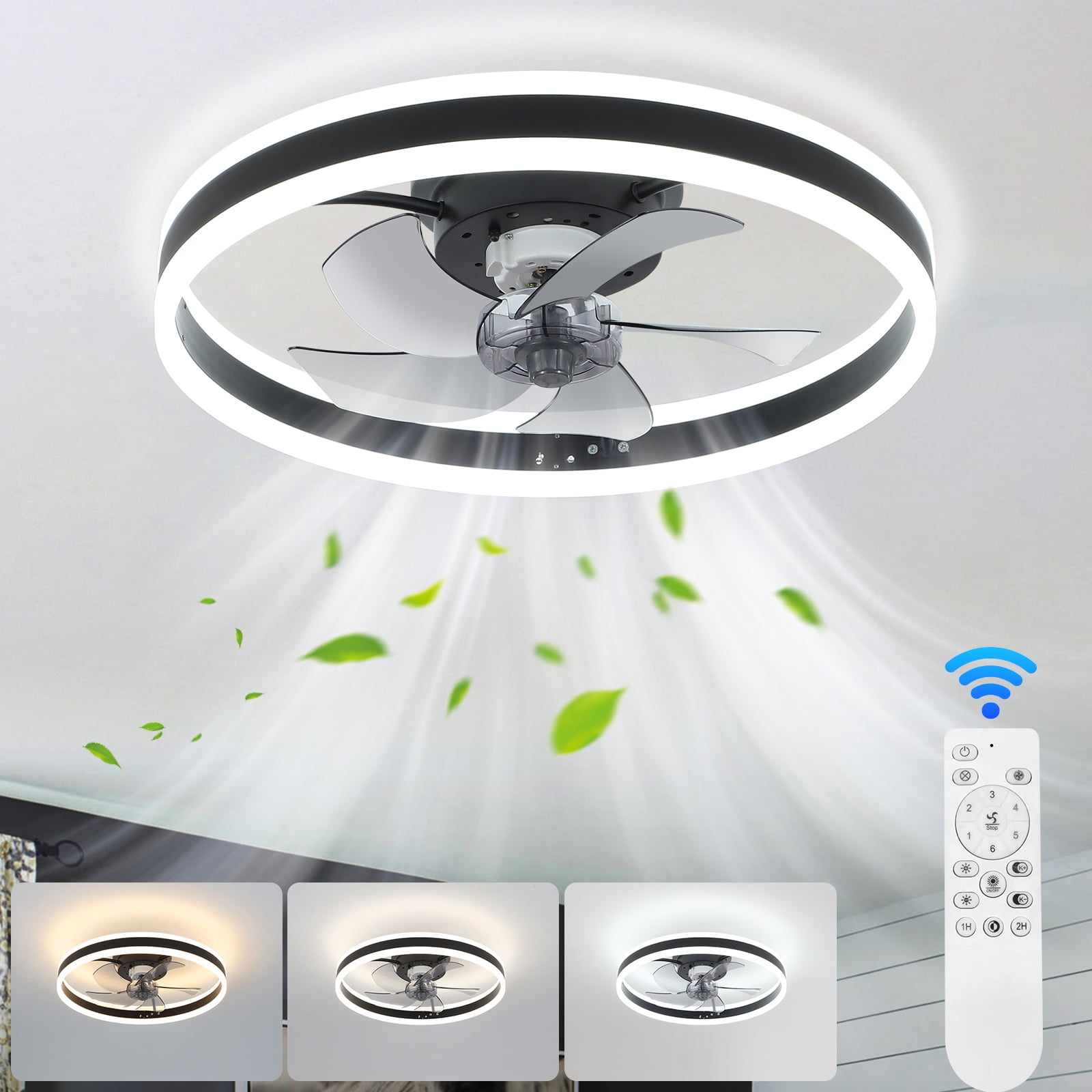 Hooyi Low Profile Ceiling Fans with Lights,Ceiling Fans with Lights ...